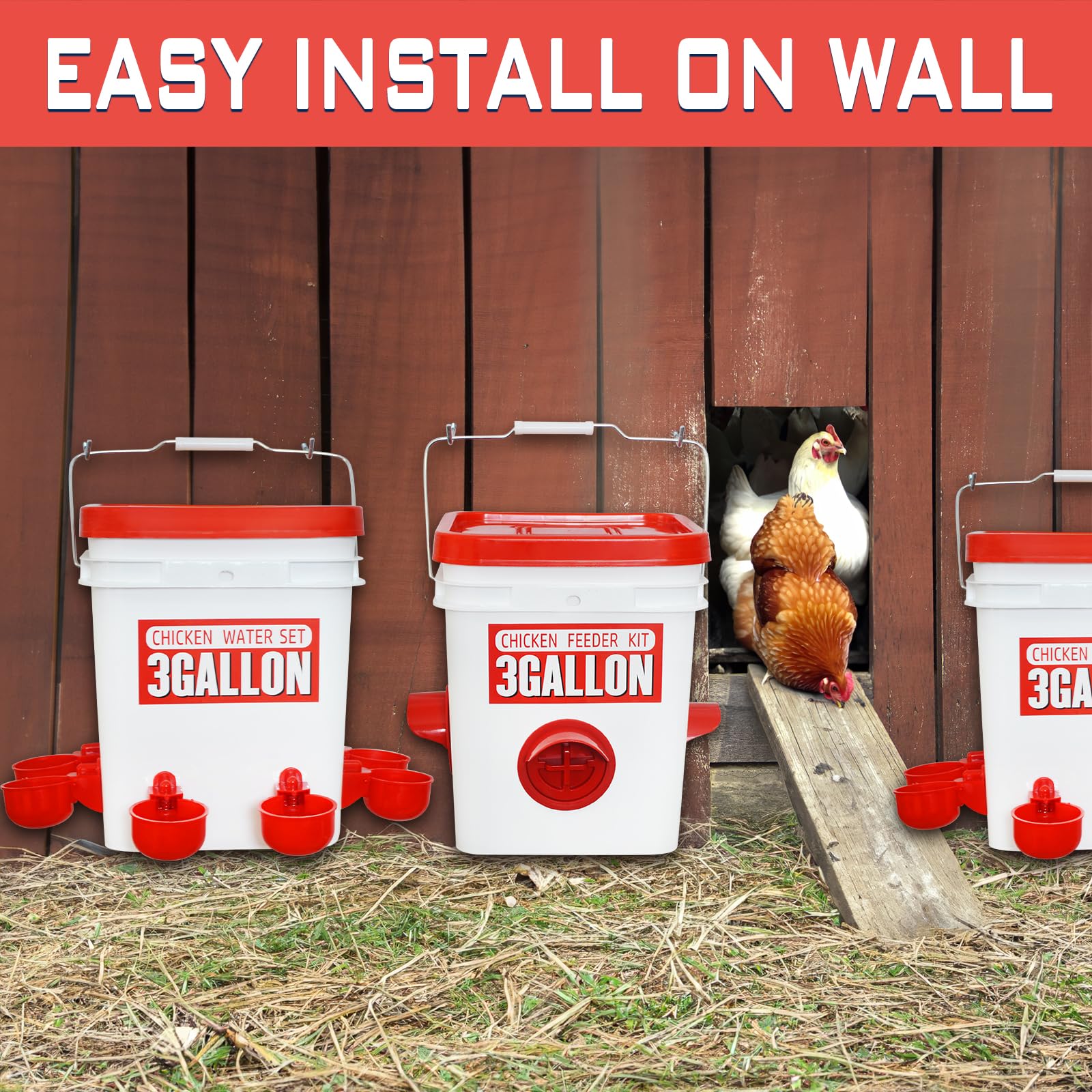 Chicken Waterer and Chicken Feeder, 4 Buckets, 26lb/3 Gallons Chicken ...
