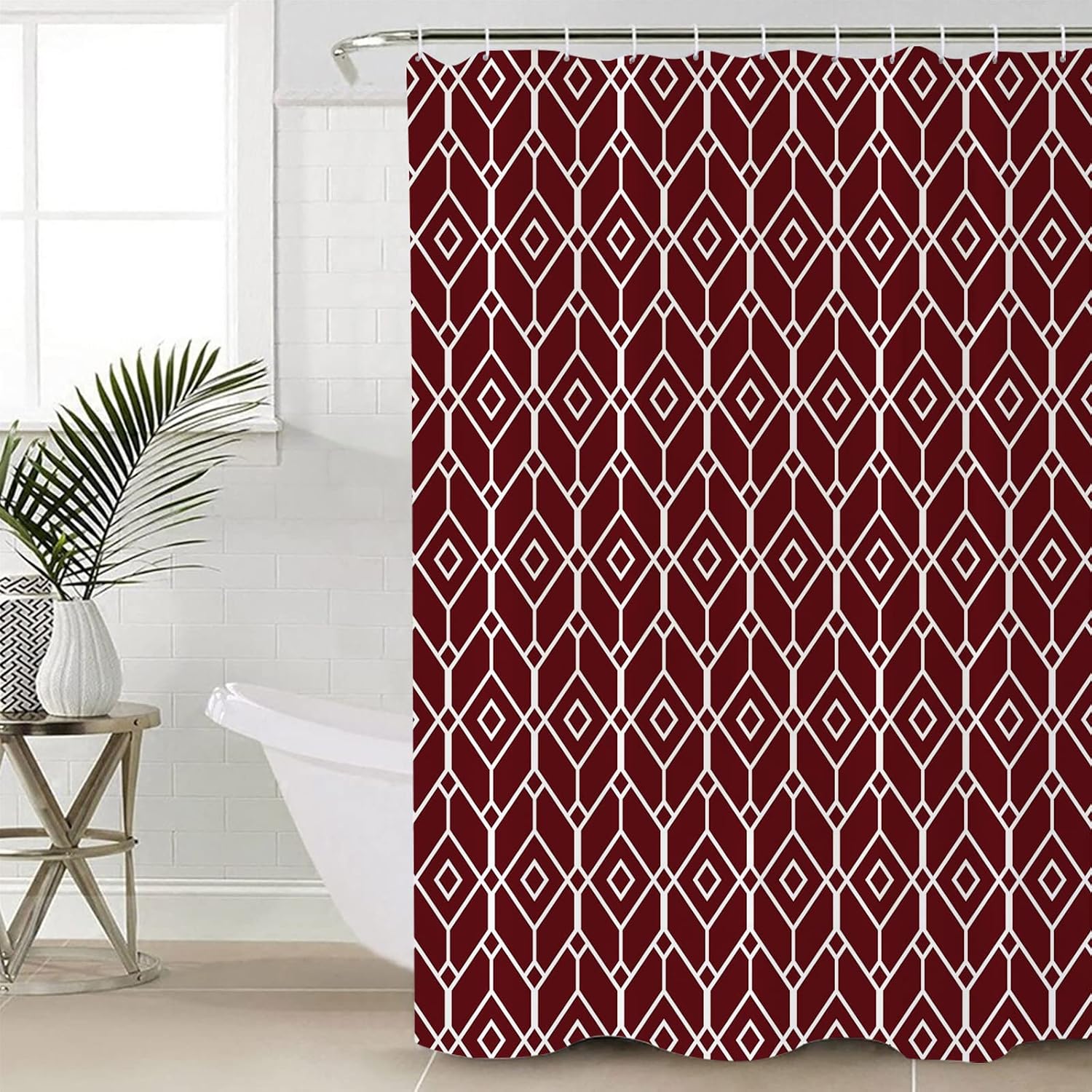 Amazon.com: QueenKer Shower Curtain 3D Geometry Pattern Burgundy ...