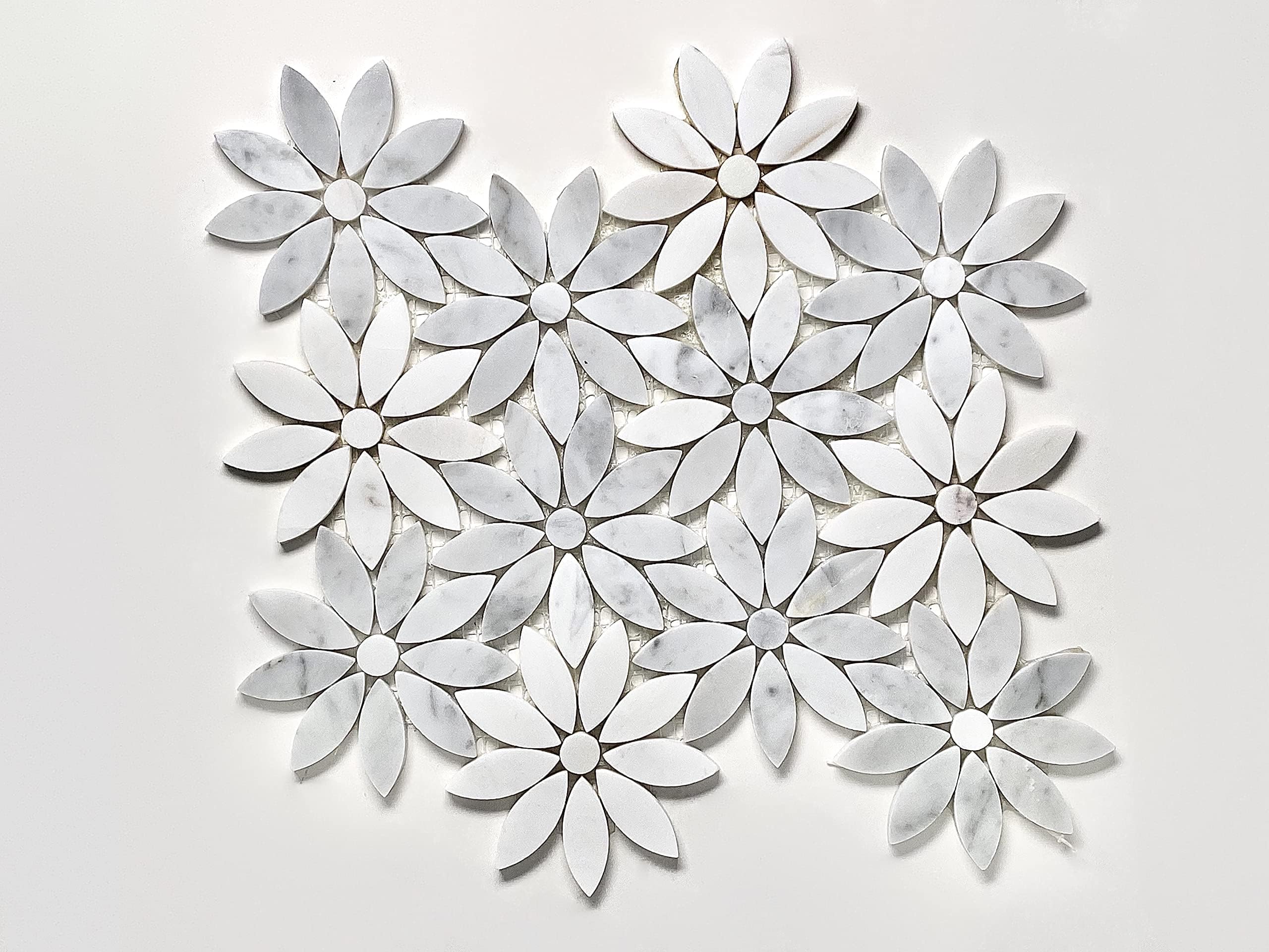 Stone Center Online Carrara White Marble Daisy Flower Pattern Mosaic ...