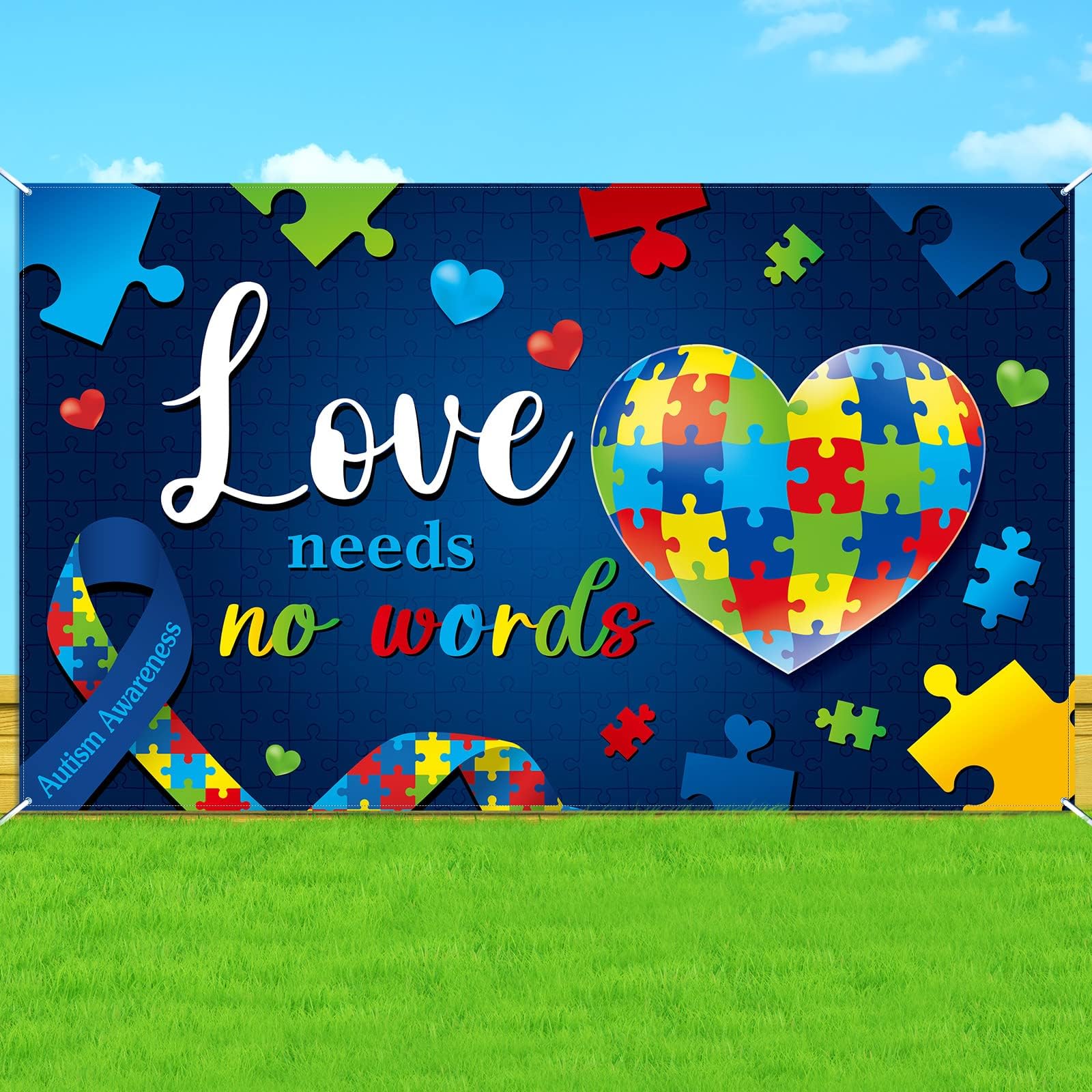 Amazon.com: Avezano Autism Awareness Backdrop Banner April Puzzle Piece ...