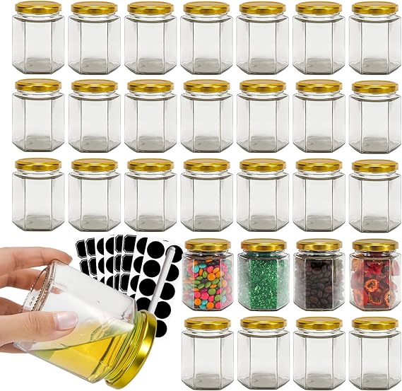 Amazon.com: BIGIVACA 30 Pack 6 oz Hexagon Glass Jars with Gold Lids,Glass Canning Jars with ...