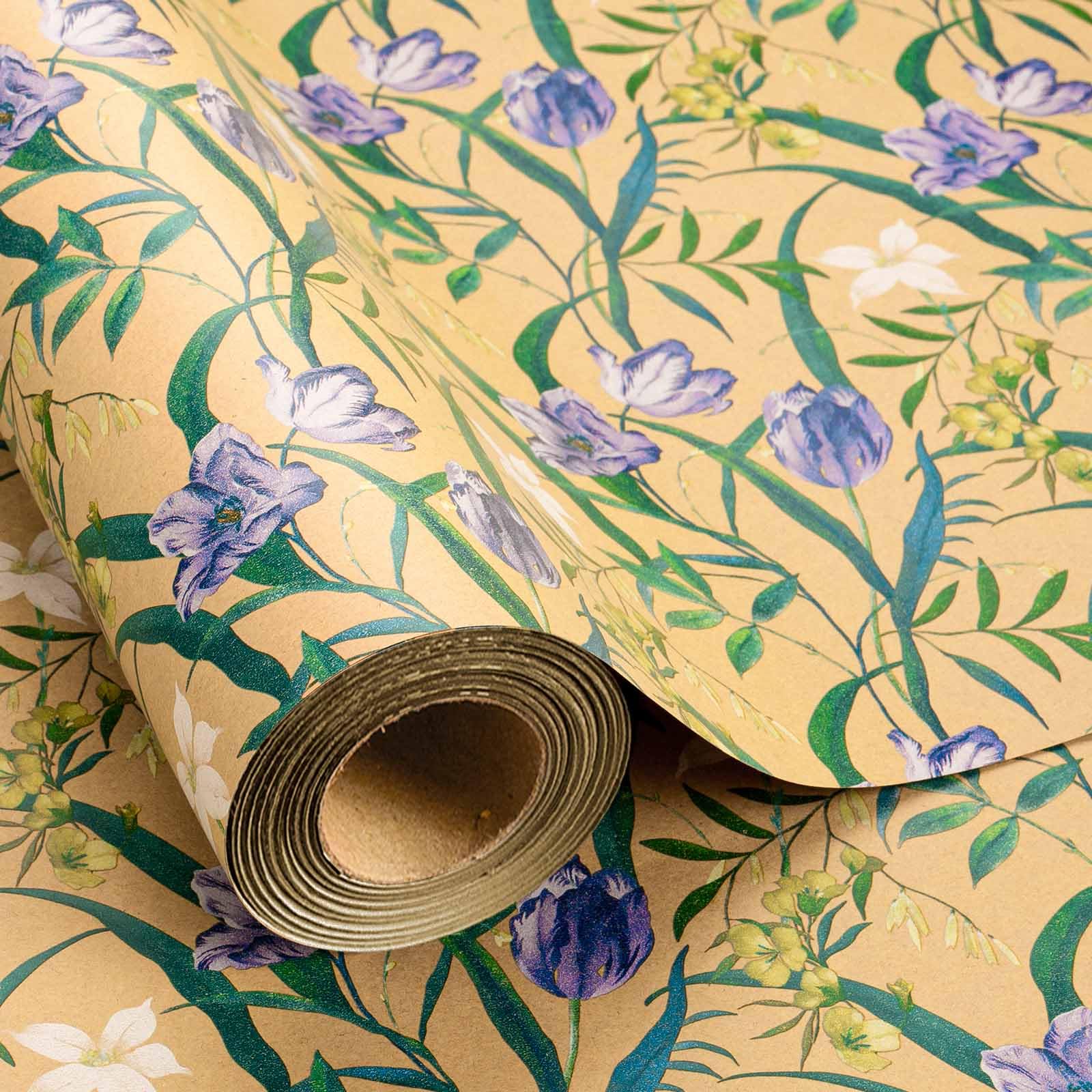 Amazon.com: MAYPLUSS Floral Kraft Wrapping Paper Roll - 17In x 33Feet ...