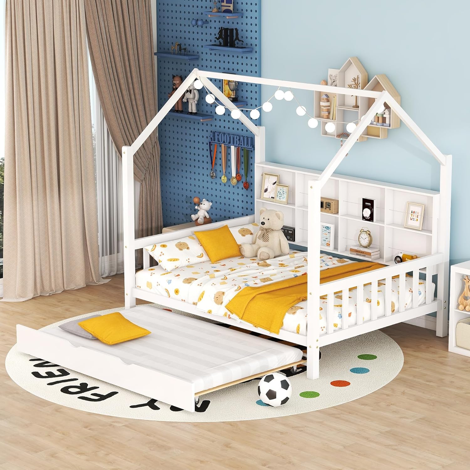 Amazon.com: Harper & Bright Designs Full Size House Bed with Trundle ...