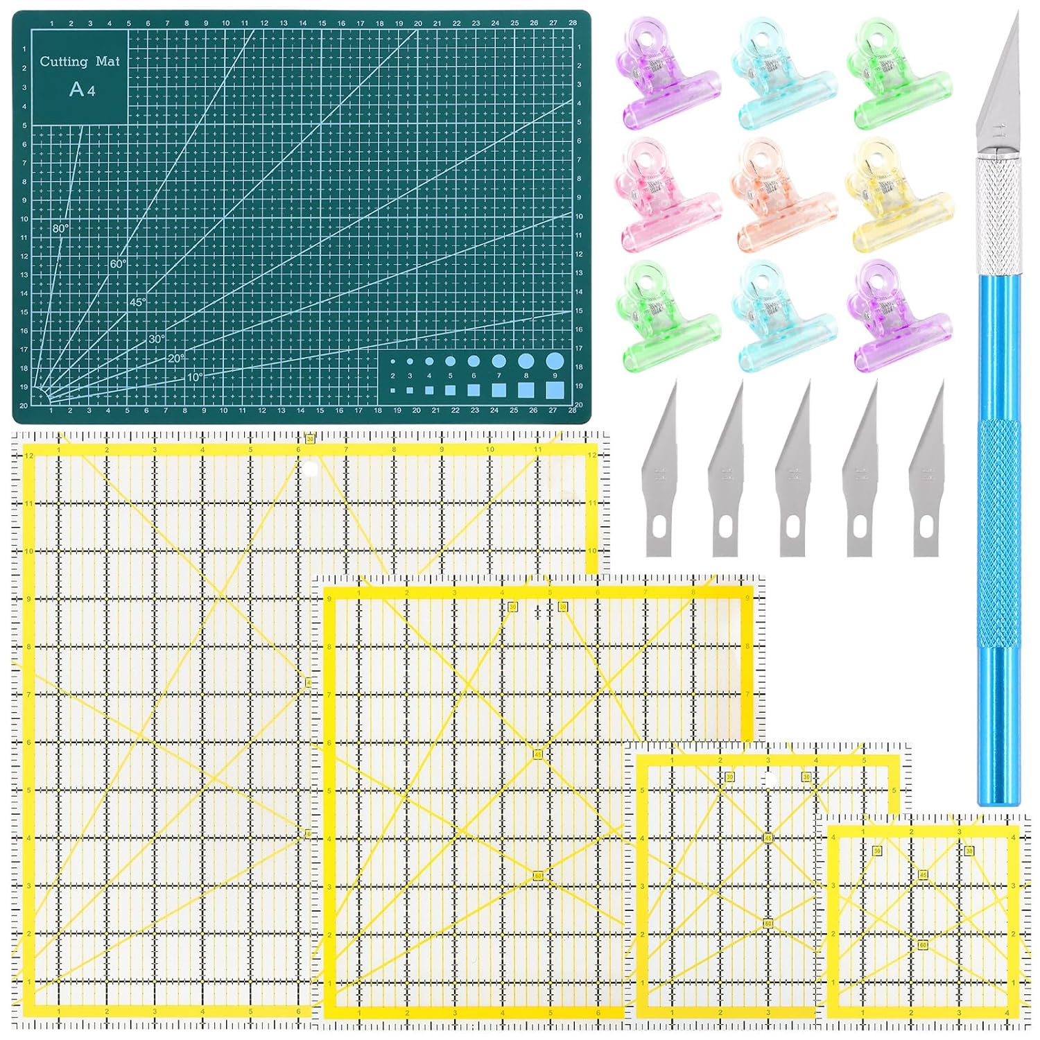 Amazon.com: Mardatt 31Pcs Quilting Ruler Kit Includes 4 Sizes Fabric ...