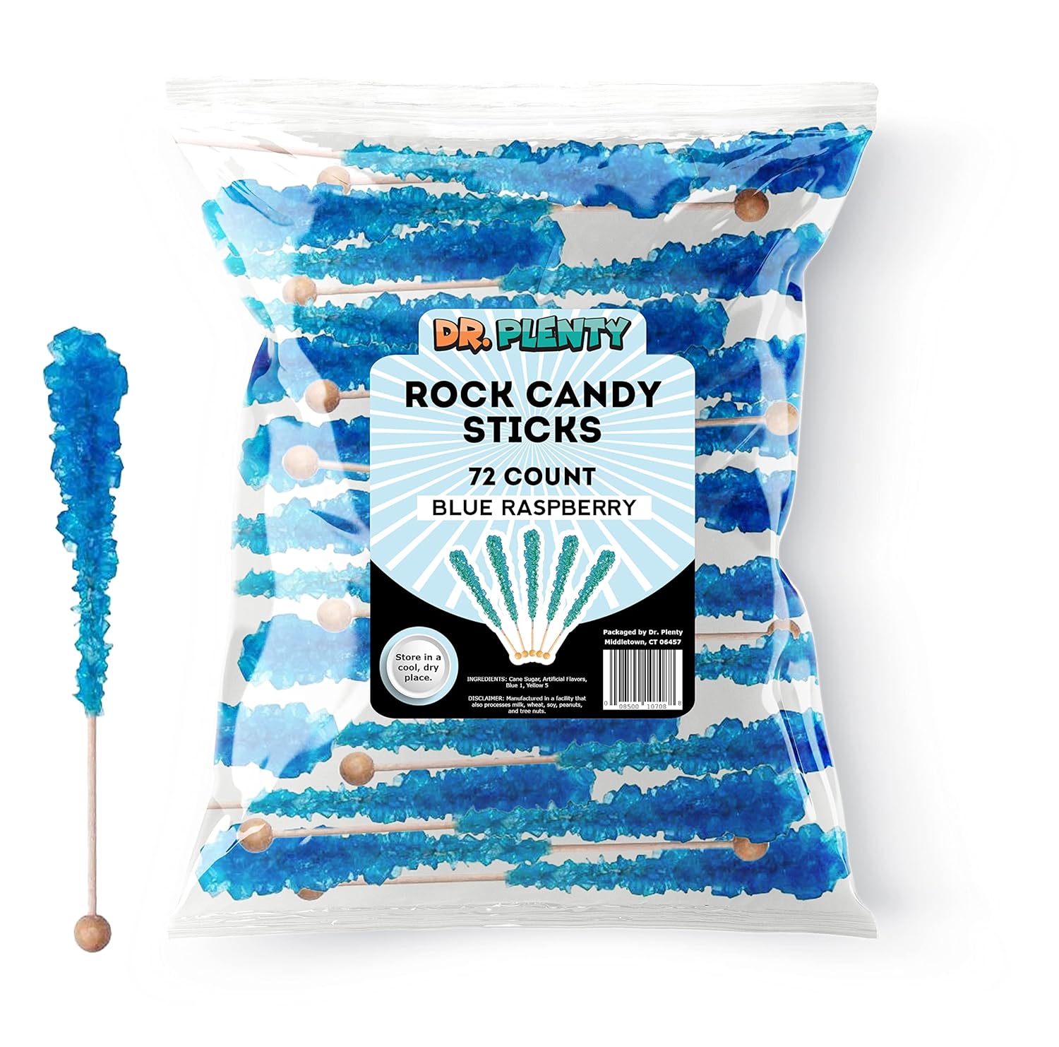 Amazon.com : Blue Rock Candy Sticks (72 Pack) - BULK Blue Razz Pure ...
