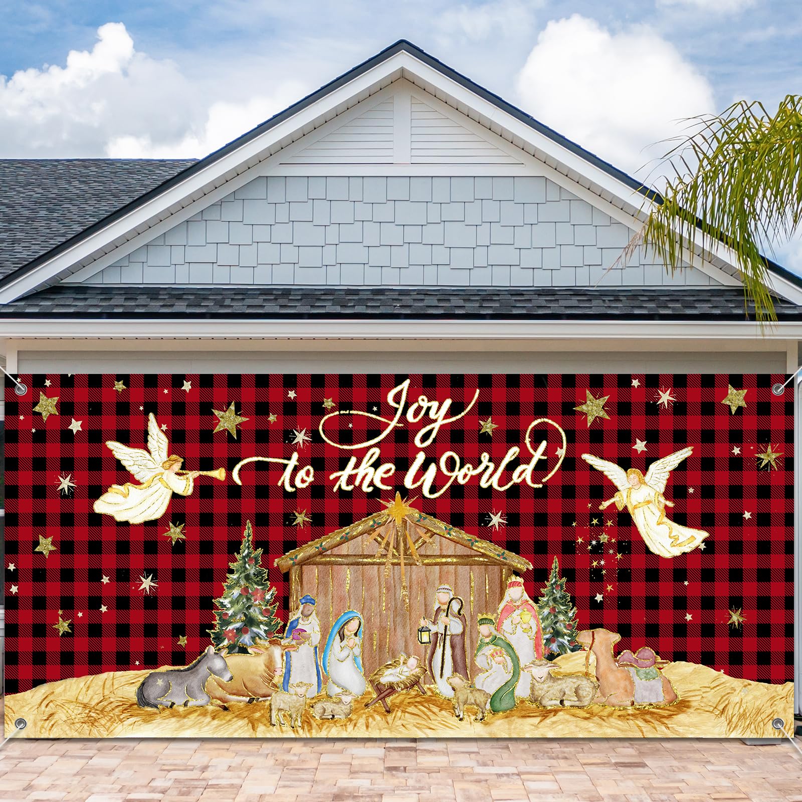 Amazon.com: Fjoron Christmas Nativity Garage Door Banner Cover Large ...