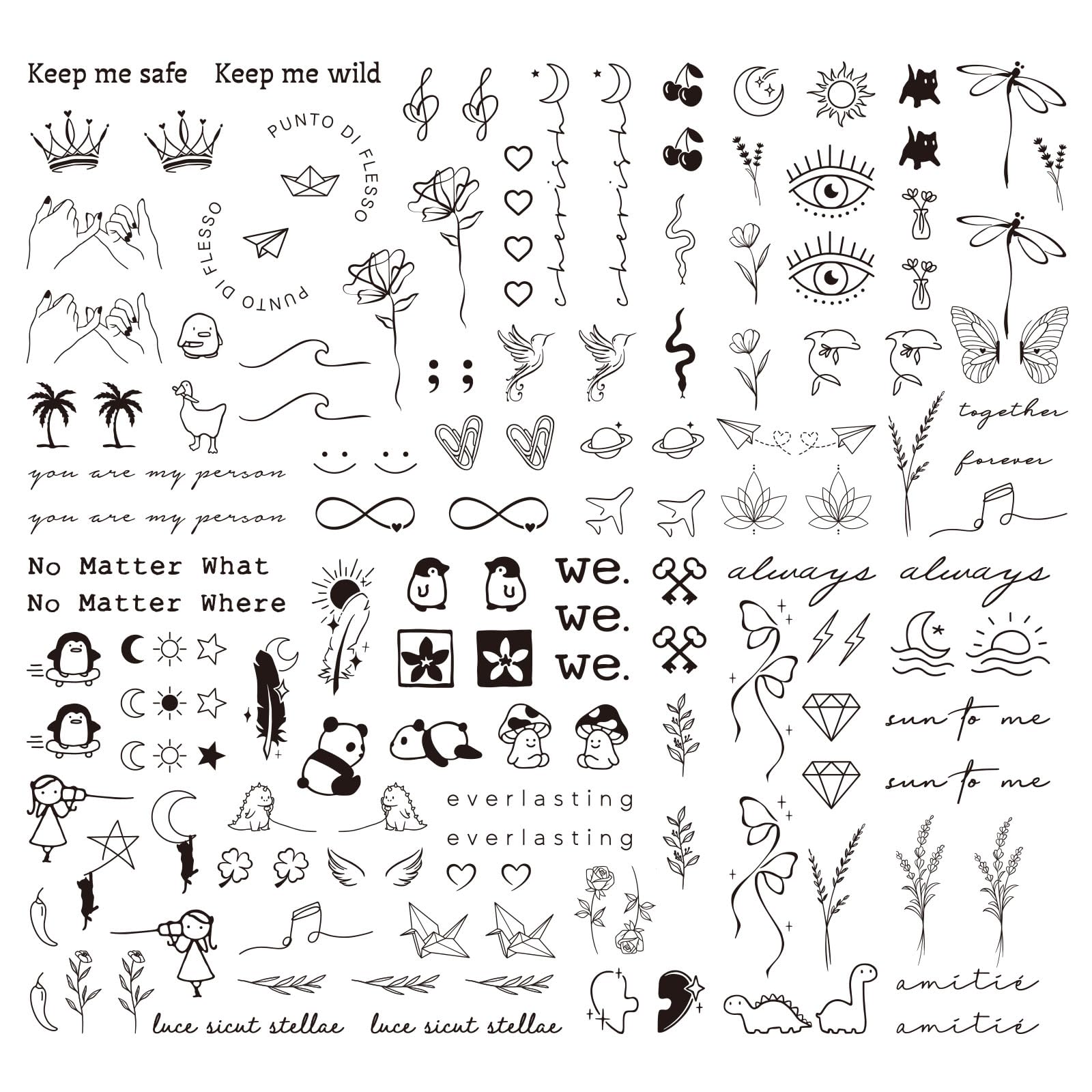 3sheets 140 Pcs Small Temporary Tattoos for Women Fake Tattoos Semi ...