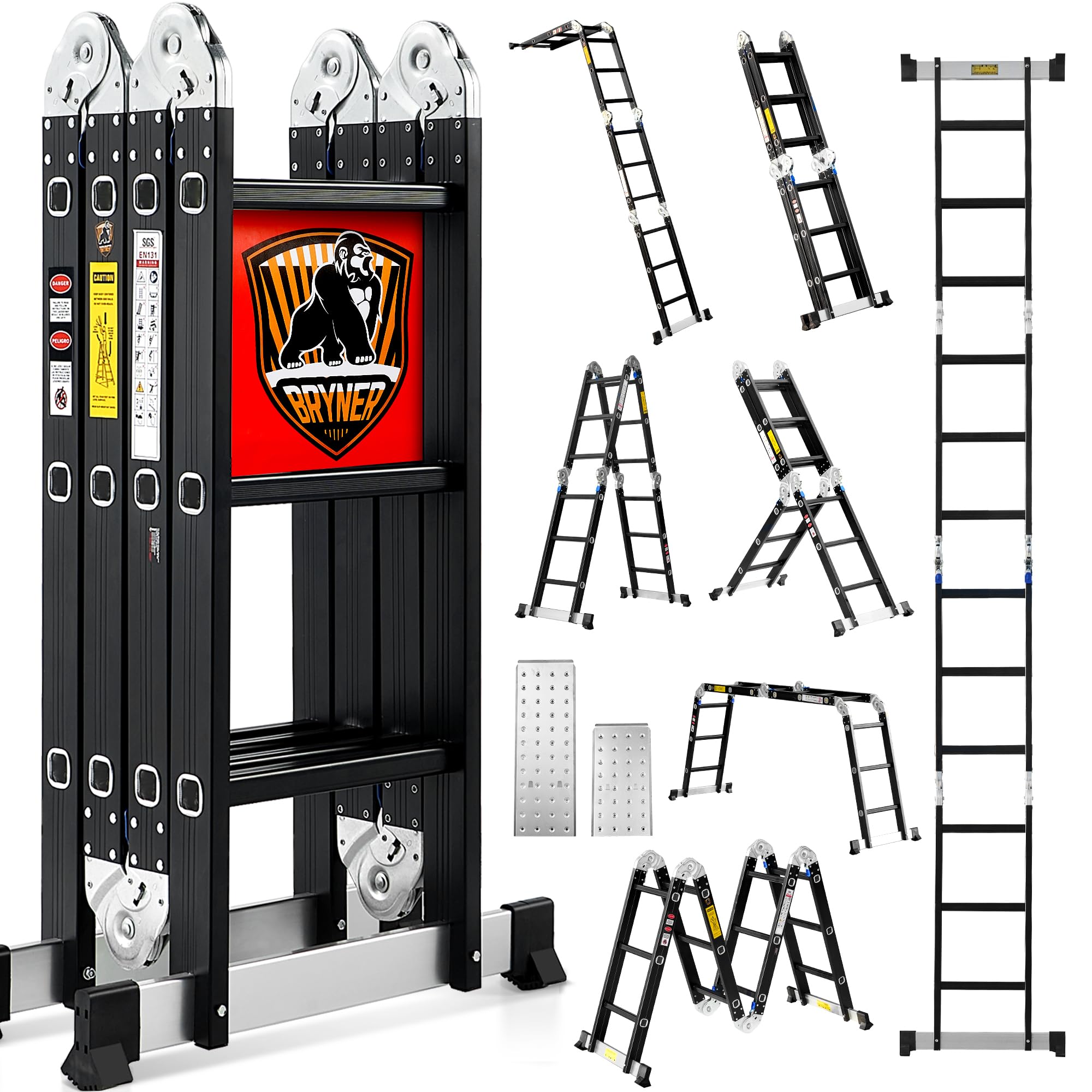 Ladder Stabilizer and Bryner 7 in 1 Multi-Purpose Ladder Aluminium 12 ...