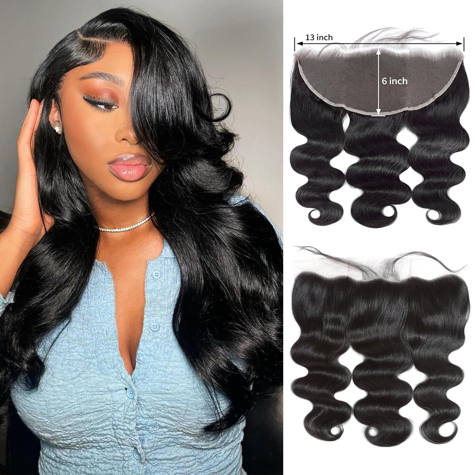 Amazon.com : 13x6 Frontal 16 Inch Body Wave Lace Frontal 100% Human ...