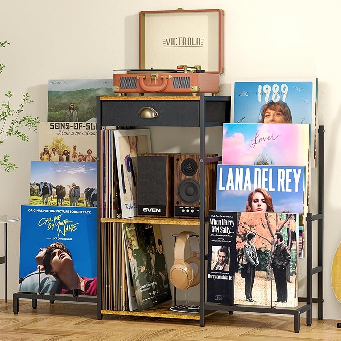 Amazon.com: Record Player Stand with Vinyl Storage, Record Player Table ...