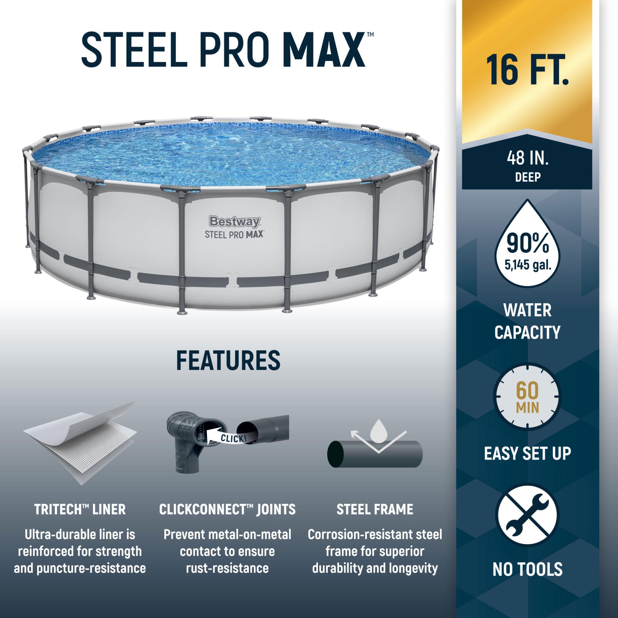 Snapklik.com : Bestway Steel Pro MAX 16 Foot X 48 Inch Round Metal ...