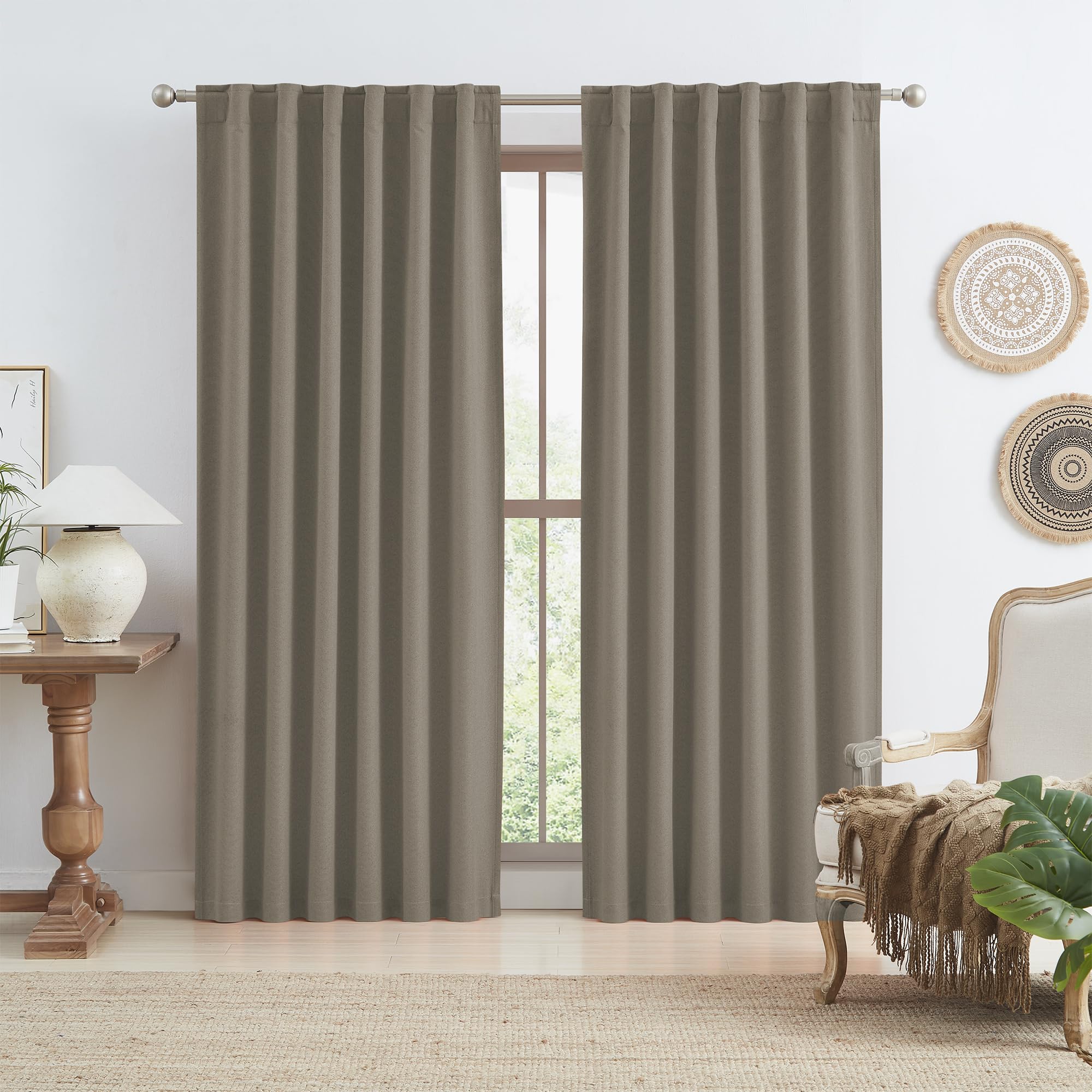 Amazon.com: KEQIAOSUOCAI Taupe Blackout Linen Curtain Panels Back Tab ...