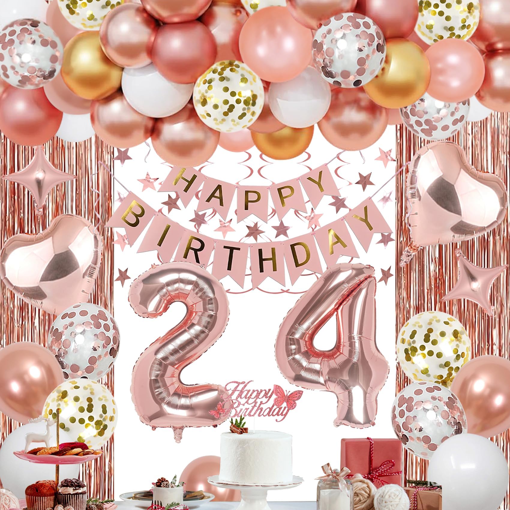 Amazon.com: NANINUNENO 24th Rose Gold Birthday Party Decorations for ...