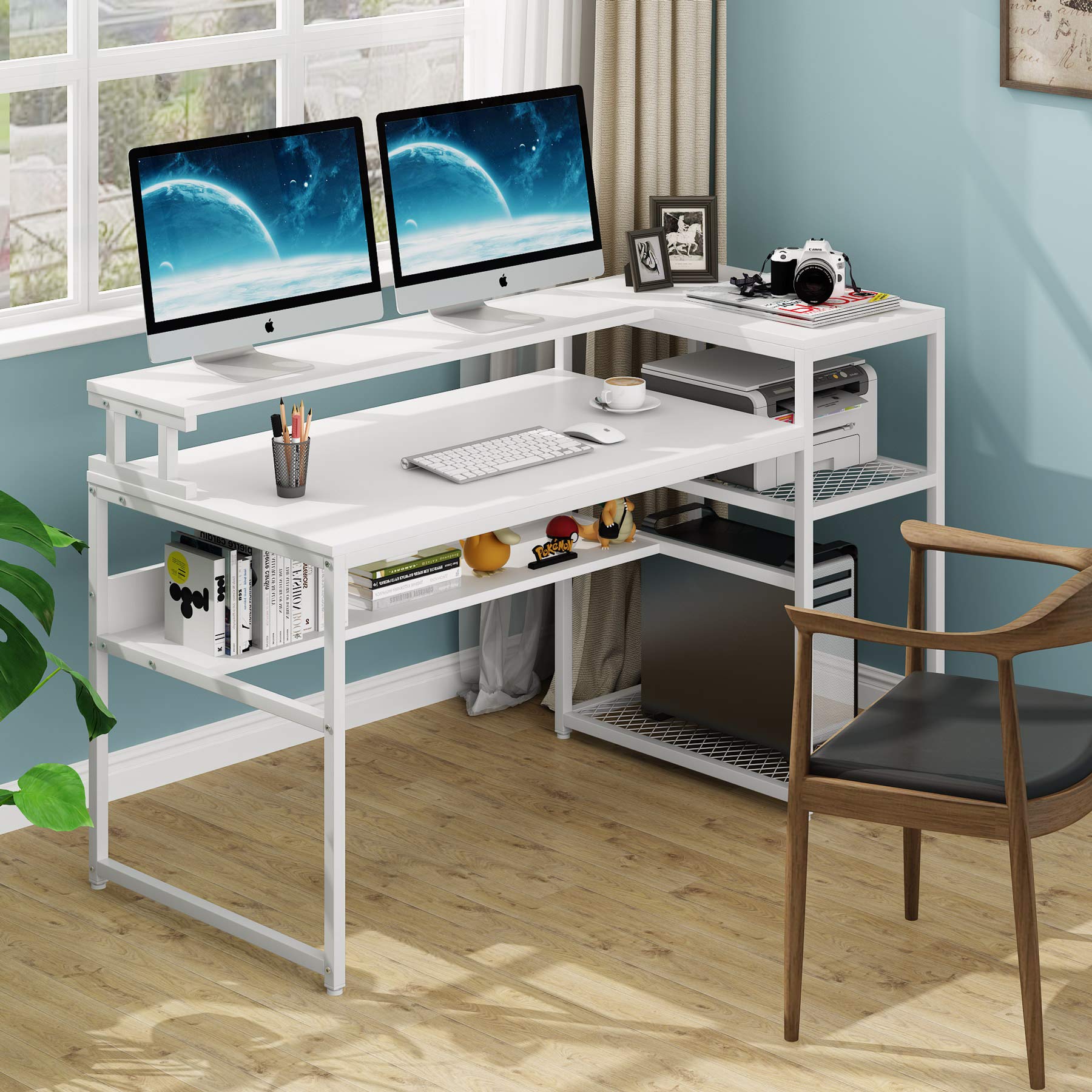 Tribesigns Computer Desk with Hutch and Storage Shelves, 63 inch Large ...