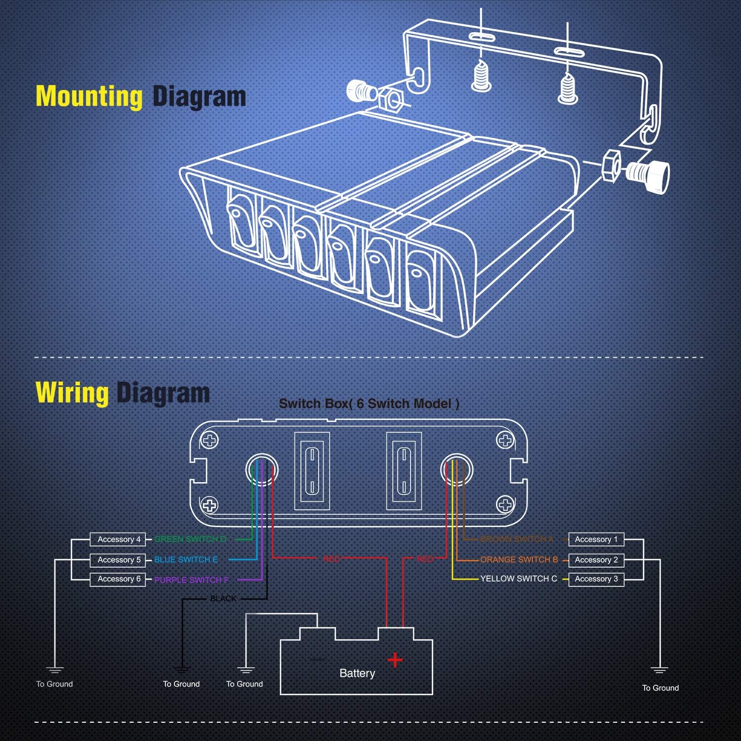 Buy Nilight - 6 Gang Rocker Switch Box SPST Toggle Switch Panel 12V 24V ...