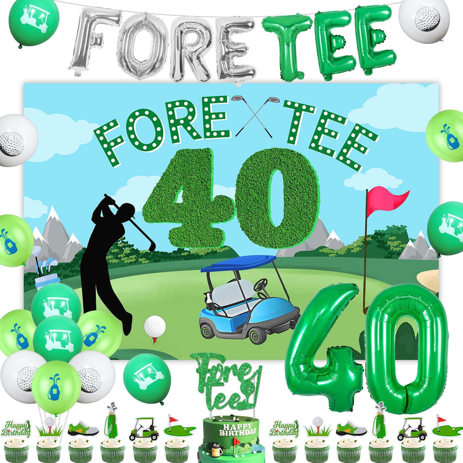 Amazon.com: Kreatwow Golf 40th Birthday Party Decorations Green Fore ...