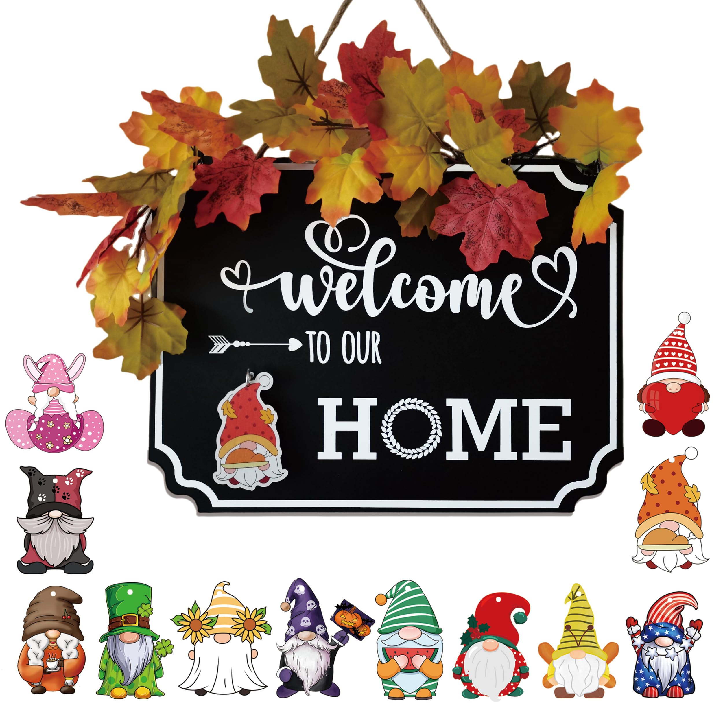 Amazon.com: 16" Seasonal Welcome Sign Wreaths for Front Door w/ 12 ...