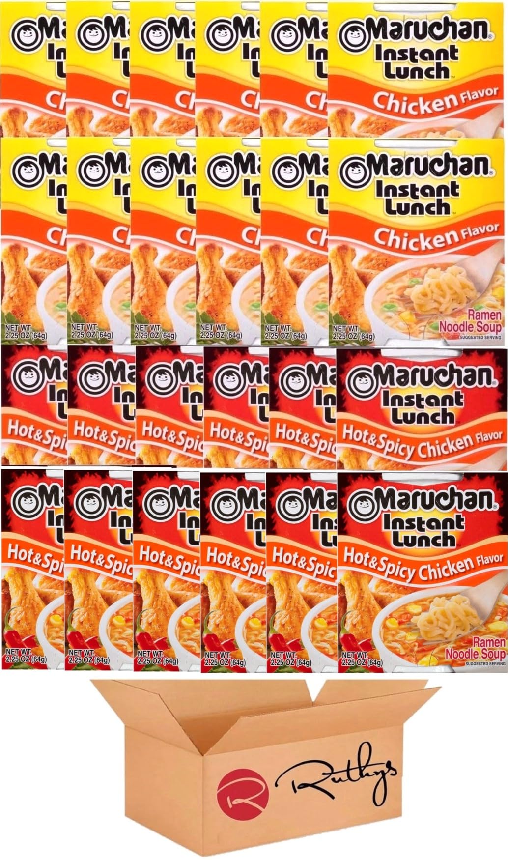 Amazon.com: Ramen Instant Soup Cup Noodles 24 Count - 12 Chicken Flavor ...