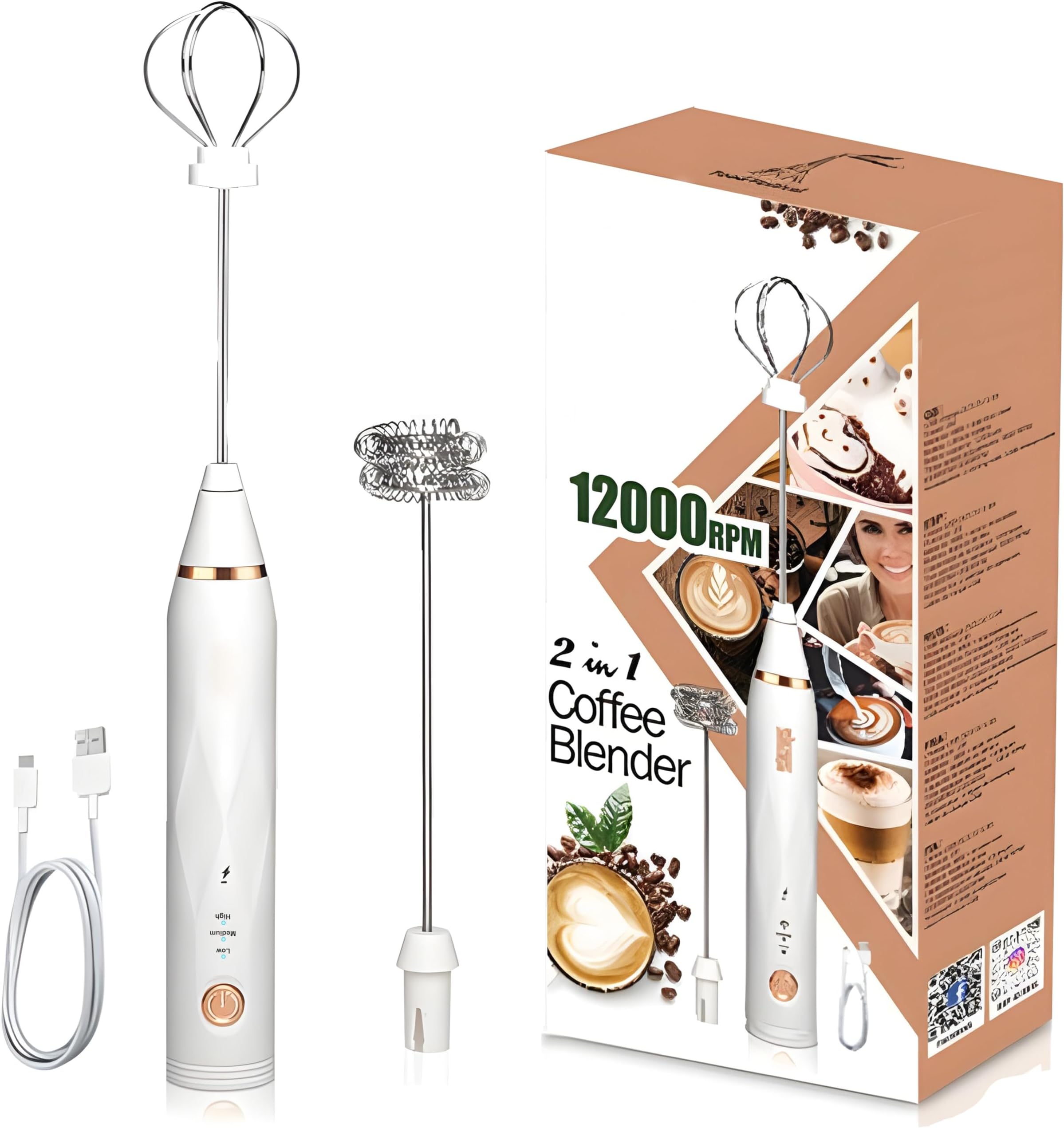 Rechargable Coffee Frother Milk Frother with Stand & Coffee Beater 2in1 ...