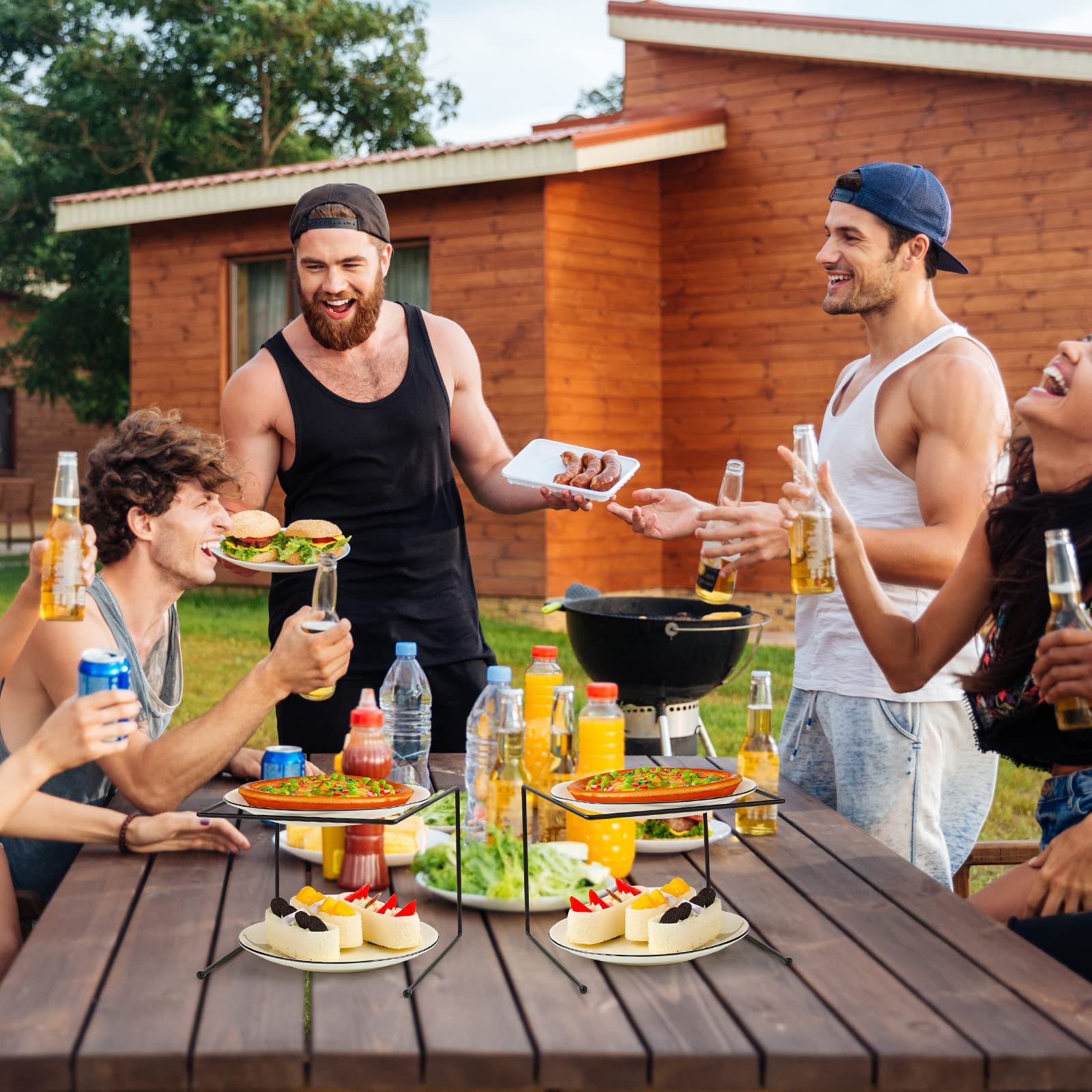 6 Pcs Black Metal Pizza Stand Pizza Pan Riser Stands Pizza Rack Stand ...