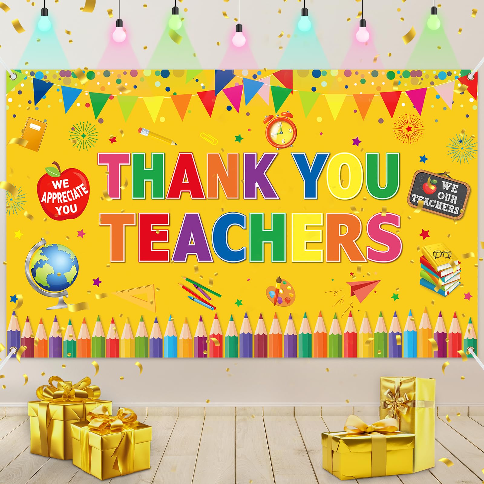 Amazon.com: Thank You Teachers Teacher Appreciation Banner Decorations ...