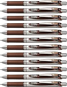 Pentel EnerGel RTX Retractable Liquid Gel Pen, (0.7mm) Metal Tip, Medium Line, Brown Ink, 12 ...