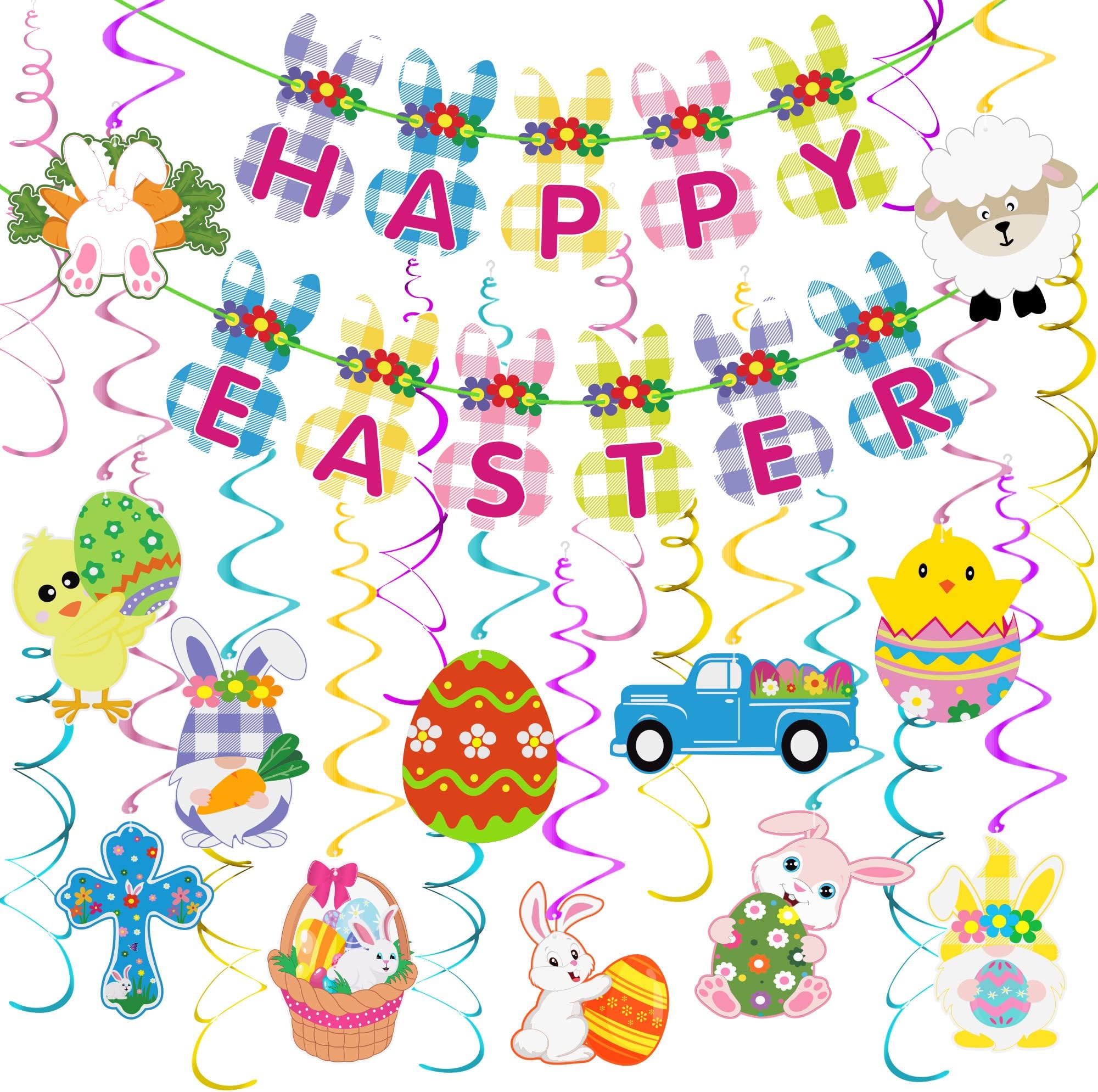Amazon.com: Tifeson Easter Hanging Decorations Set - 24 PCS Swirls ...
