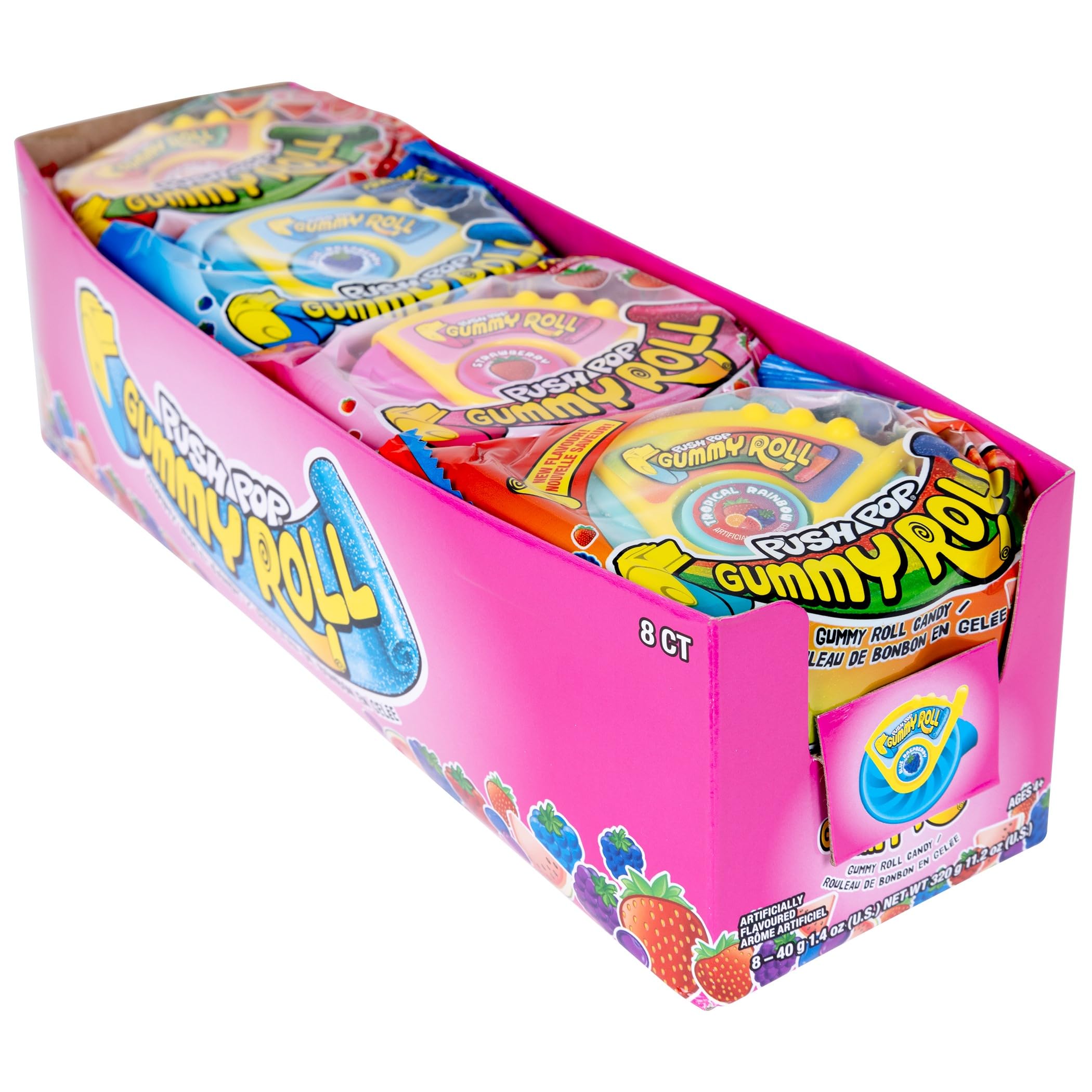 Push Pop Gummy Roll Candy - 8 Count Variety Pack - Individually Wrapped ...