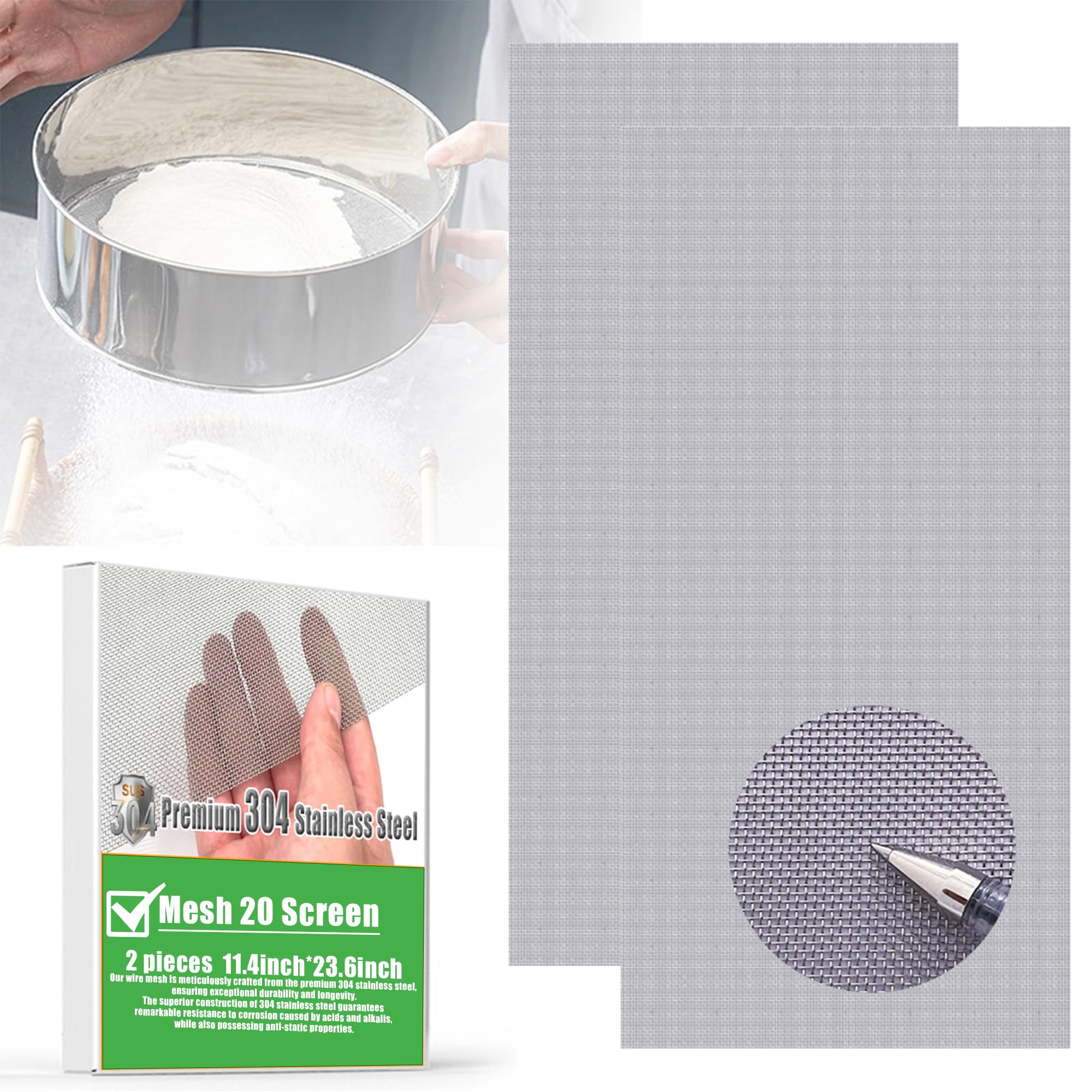 Amazon.com: 2PACK Stainless Steel Woven Wire Mesh 11.4in*23.6in,20 Mesh ...