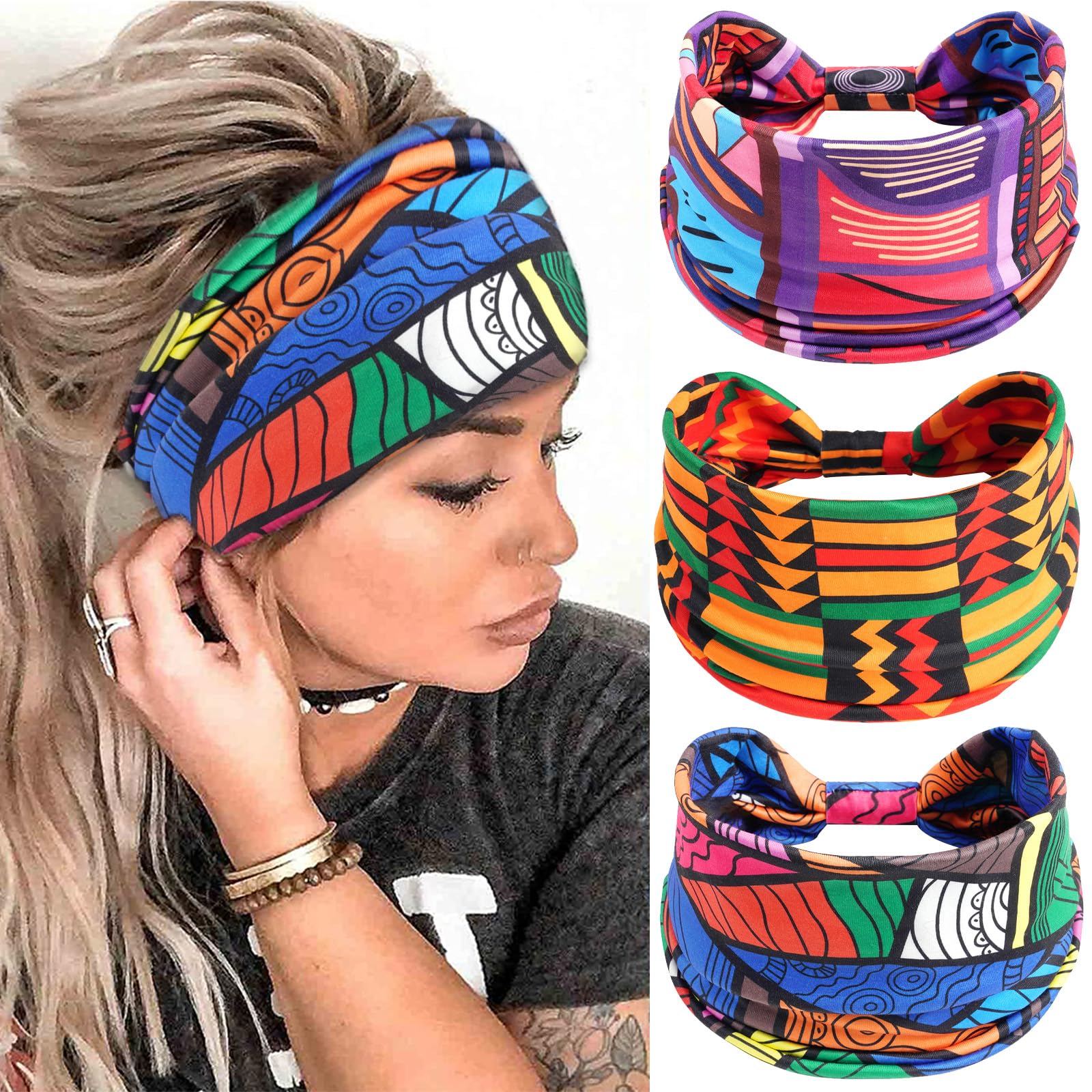 Amazon.com : SAWINDA Boho Headbands for Women Colorful Geometrical ...