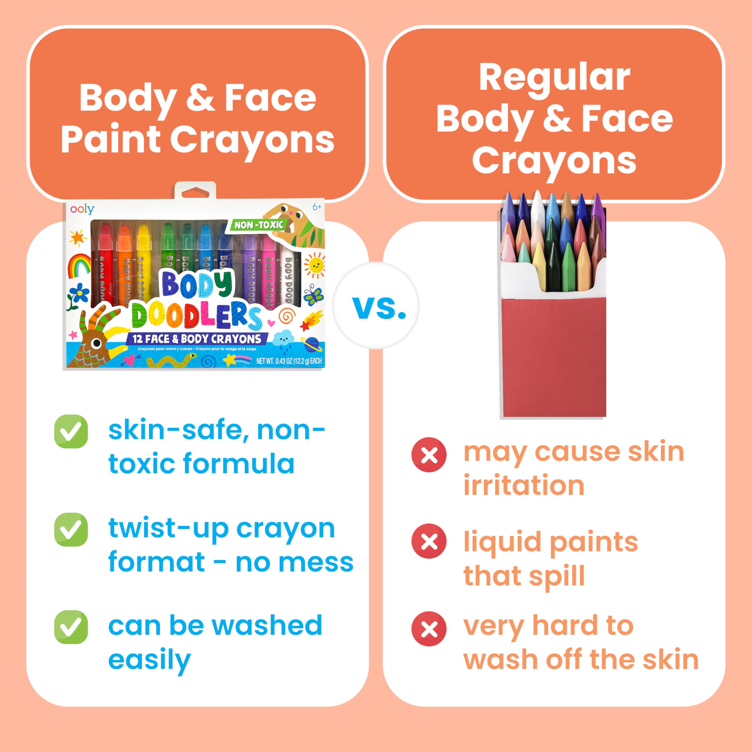 Snapklik.com : Body & Face Paint Crayons, 12 Colors, Skin Safe Paint ...