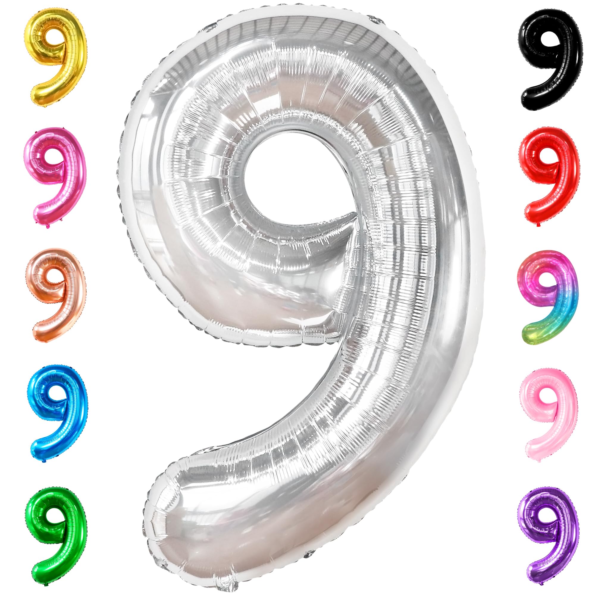 Snapklik.com : Giant Silver Number 9 Balloon - 40 Inch Foil 9 Birthday ...