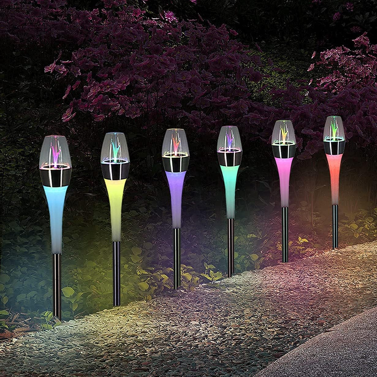 pearlstar Solar Lights Outdoor Garden Pathway with LED Color Changing ...