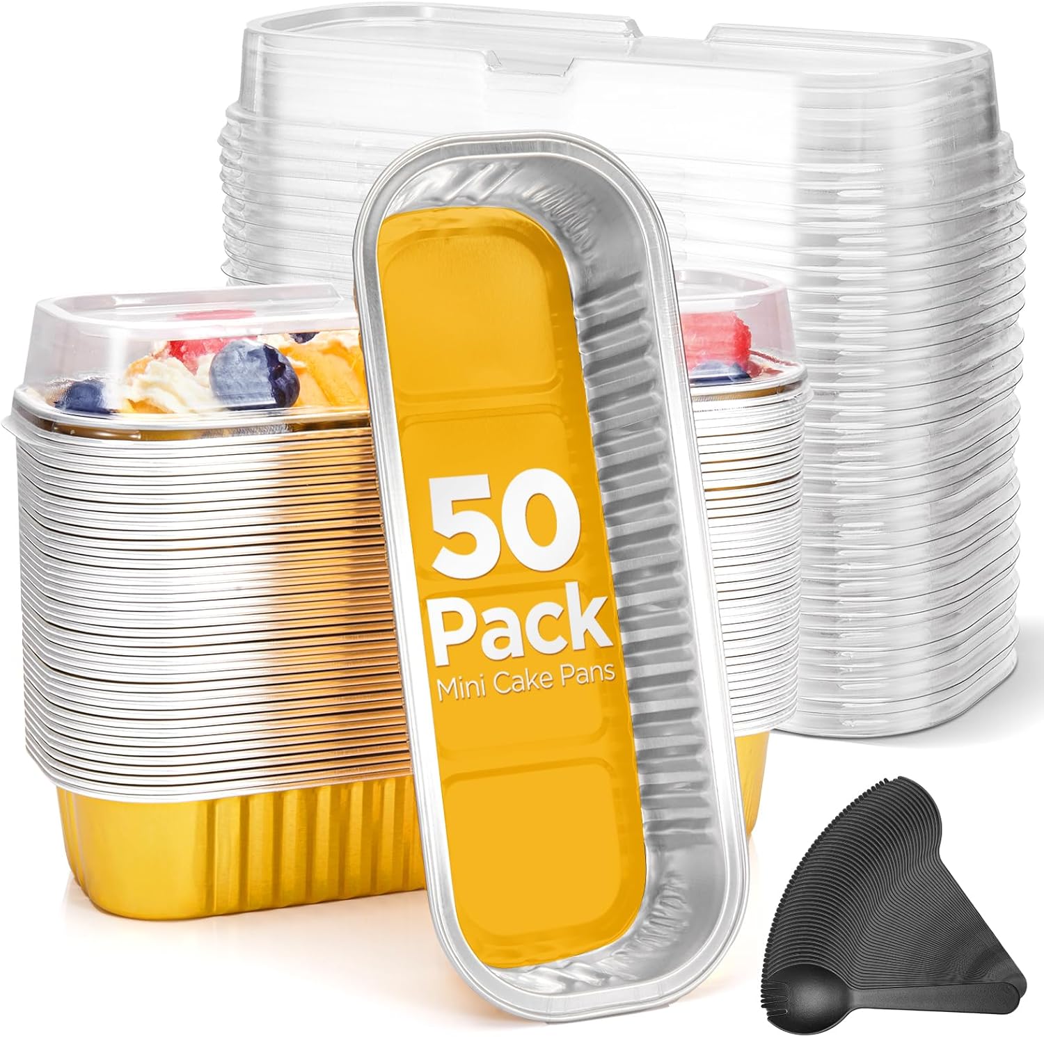 Amazon.com: Sageme Mini Cake Pans 50 Packs with Lids and Spoons ...