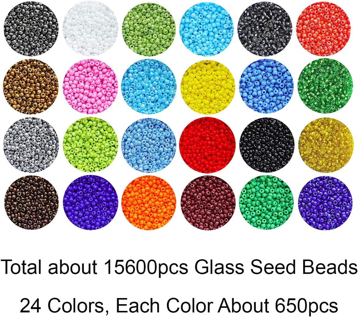 Bala&Fillic Size 11/0 Glass Seed Beads About 15600pcs in Box 24 Multicolor Assortment Craft Seed ...