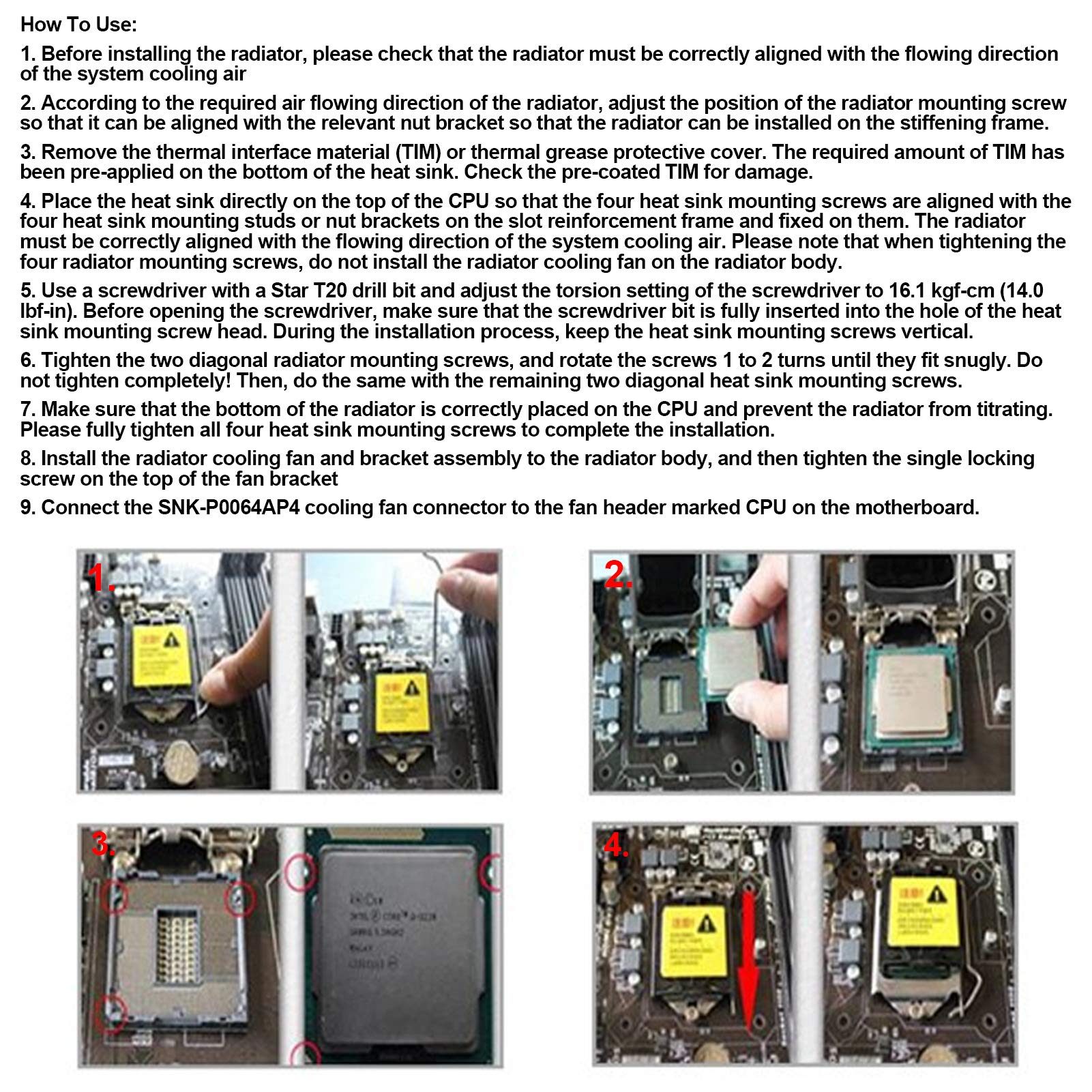 CPU Cooler, 3800rpm SNK P0064AP4 CPU Air Fan AMD EPYC 7000 Series CPU ...