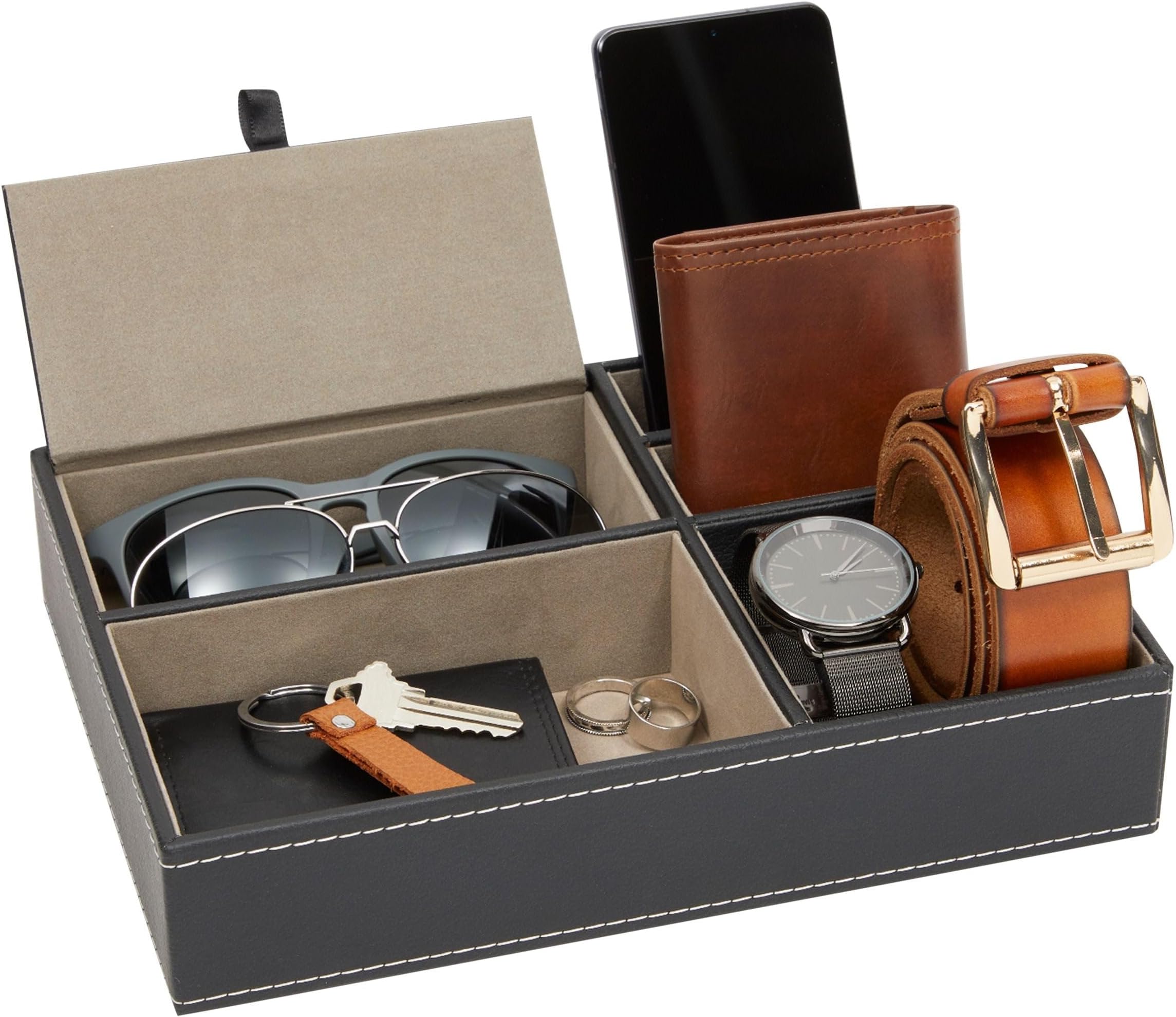 Amazon.com: Black Valet Tray for Men, 5 Compartments for Wallet, Phone ...