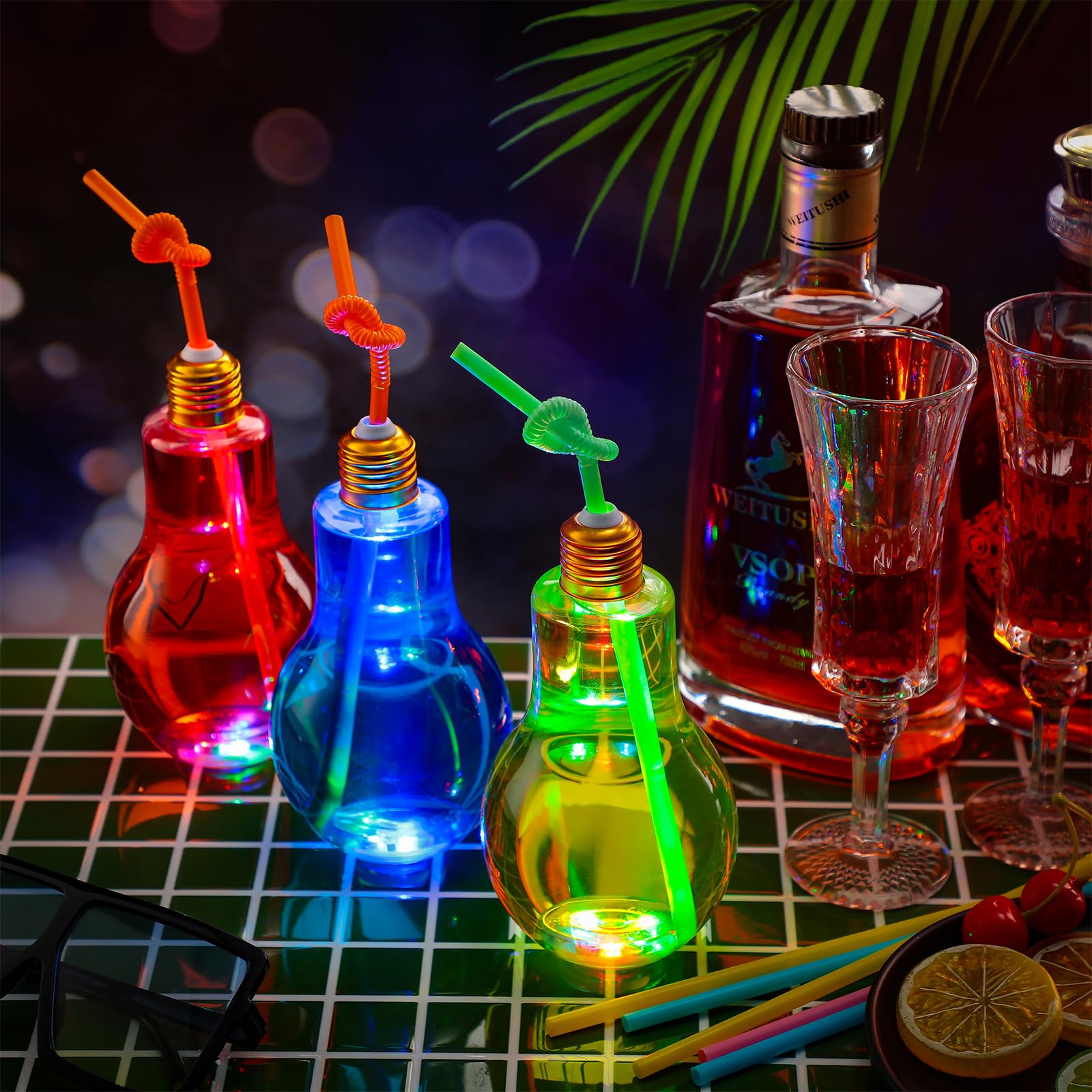 Mumufy 36 Pcs LED Light up Bulb Cup Glow Cup with Straw Sealing Lids ...