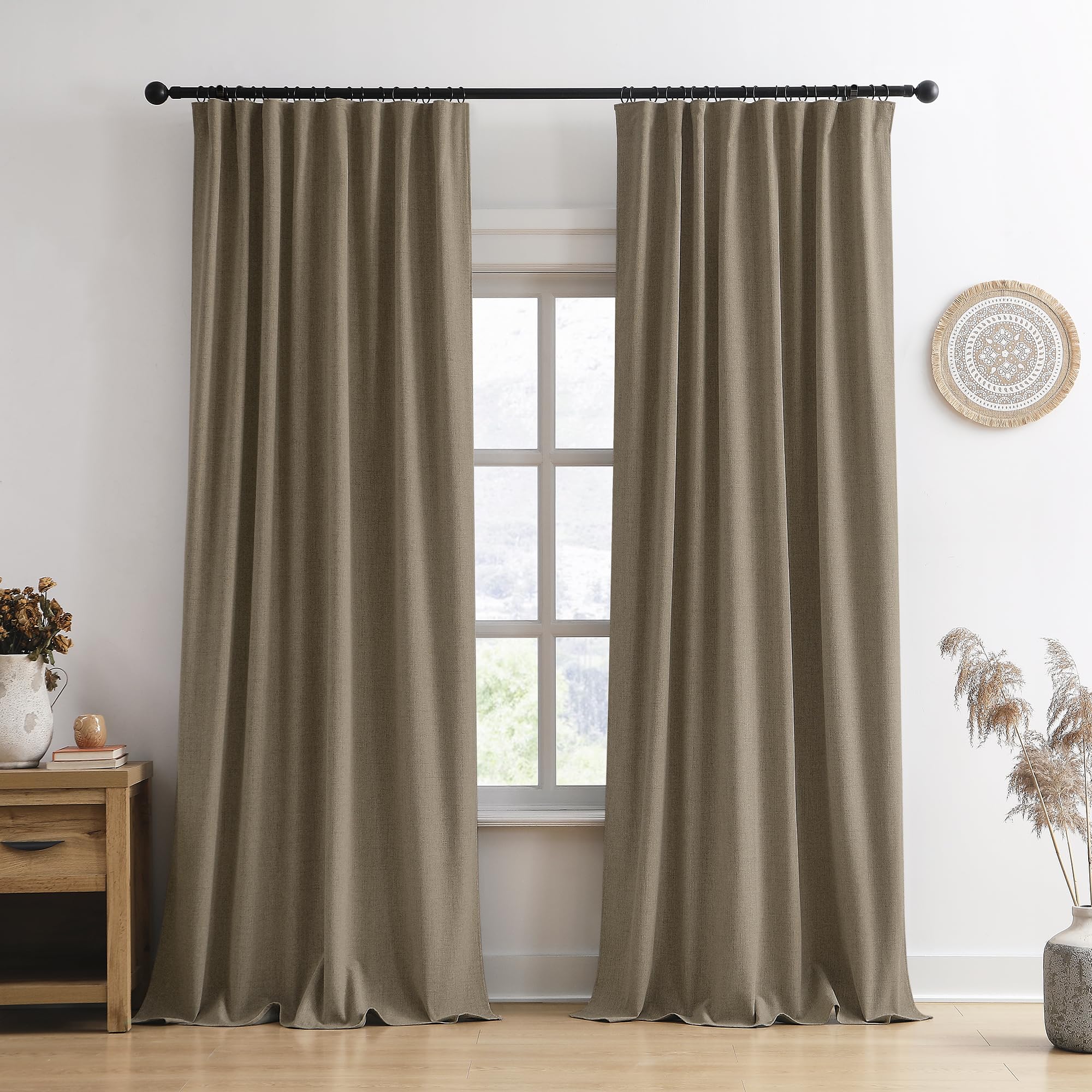 Amazon.com: RAIN CITY 104 Inch Long Linen Blended Blackout Curtains 2 ...