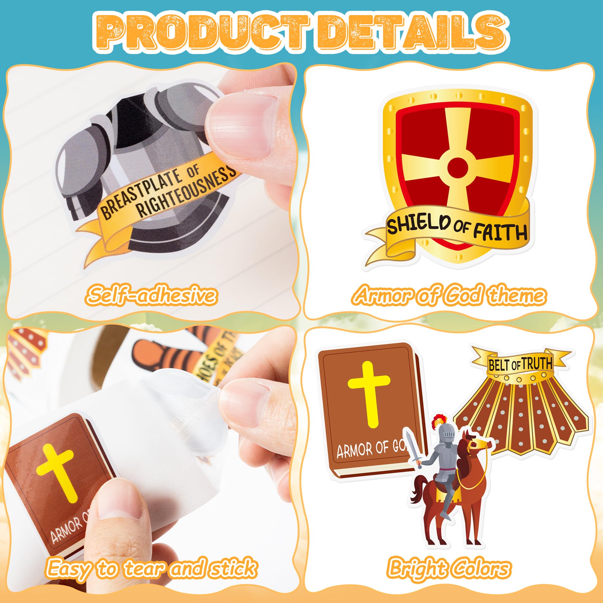 Snapklik.com : 1000pcs Armor Of God Sticker Rolls, 16 Designs Christian ...