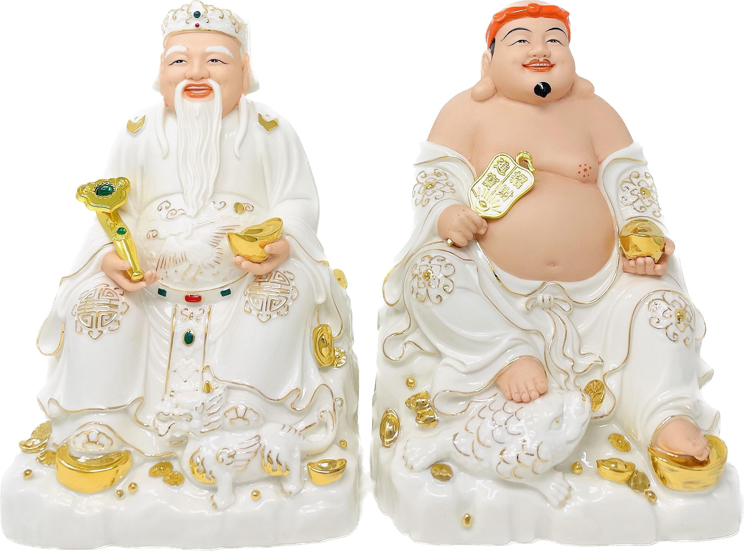 Amazon.com: Houlu 9 in Ceramic White Than Tai Ong Dia Statues ...