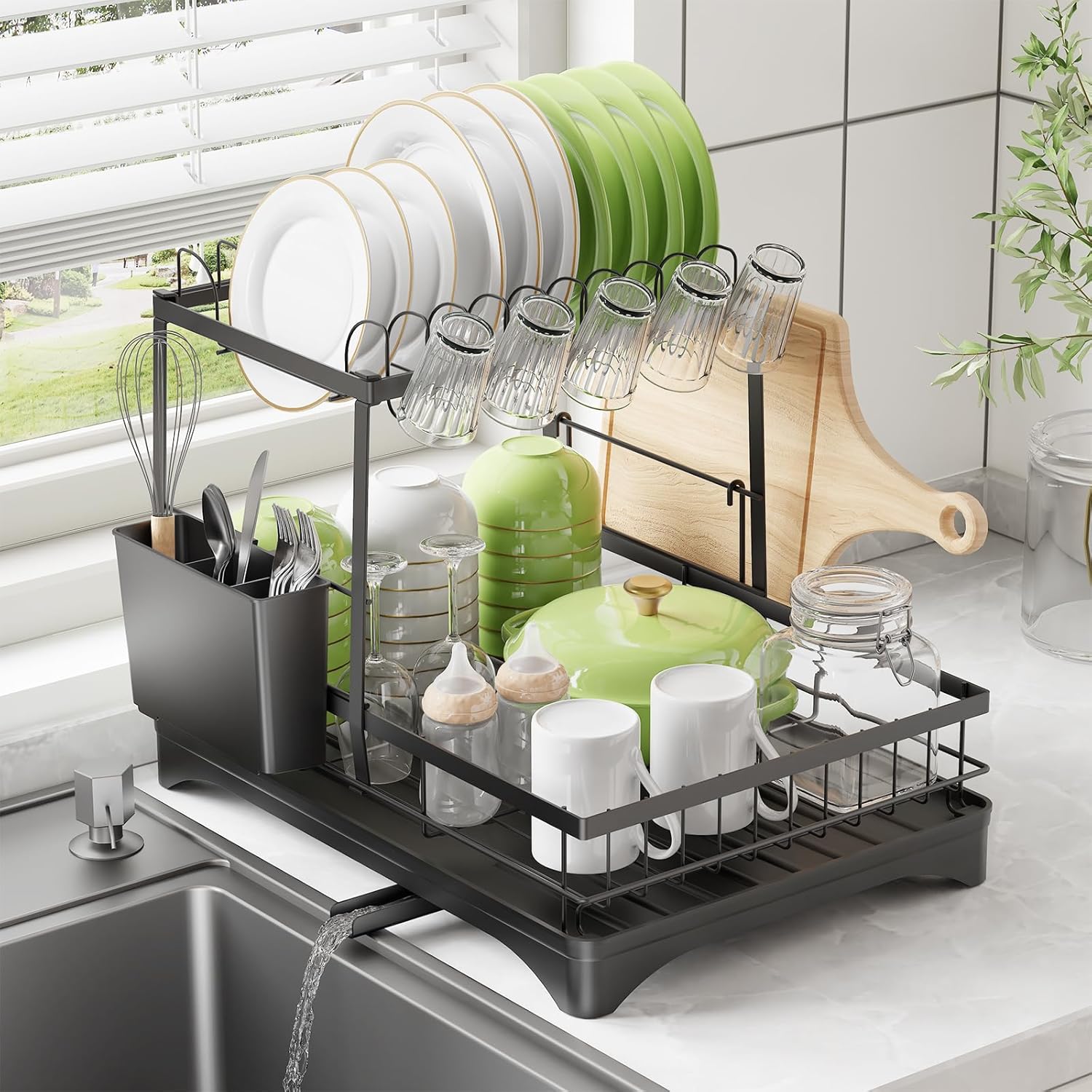 Amazon.com - Dish Drying Rack, Dish Racks for Kitchen, 1 Tier or 2 ...