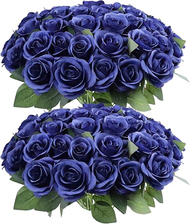 Amazon.com: DELOVO 52pcs Navy Blue Roses Artificial Flowers Fake ...