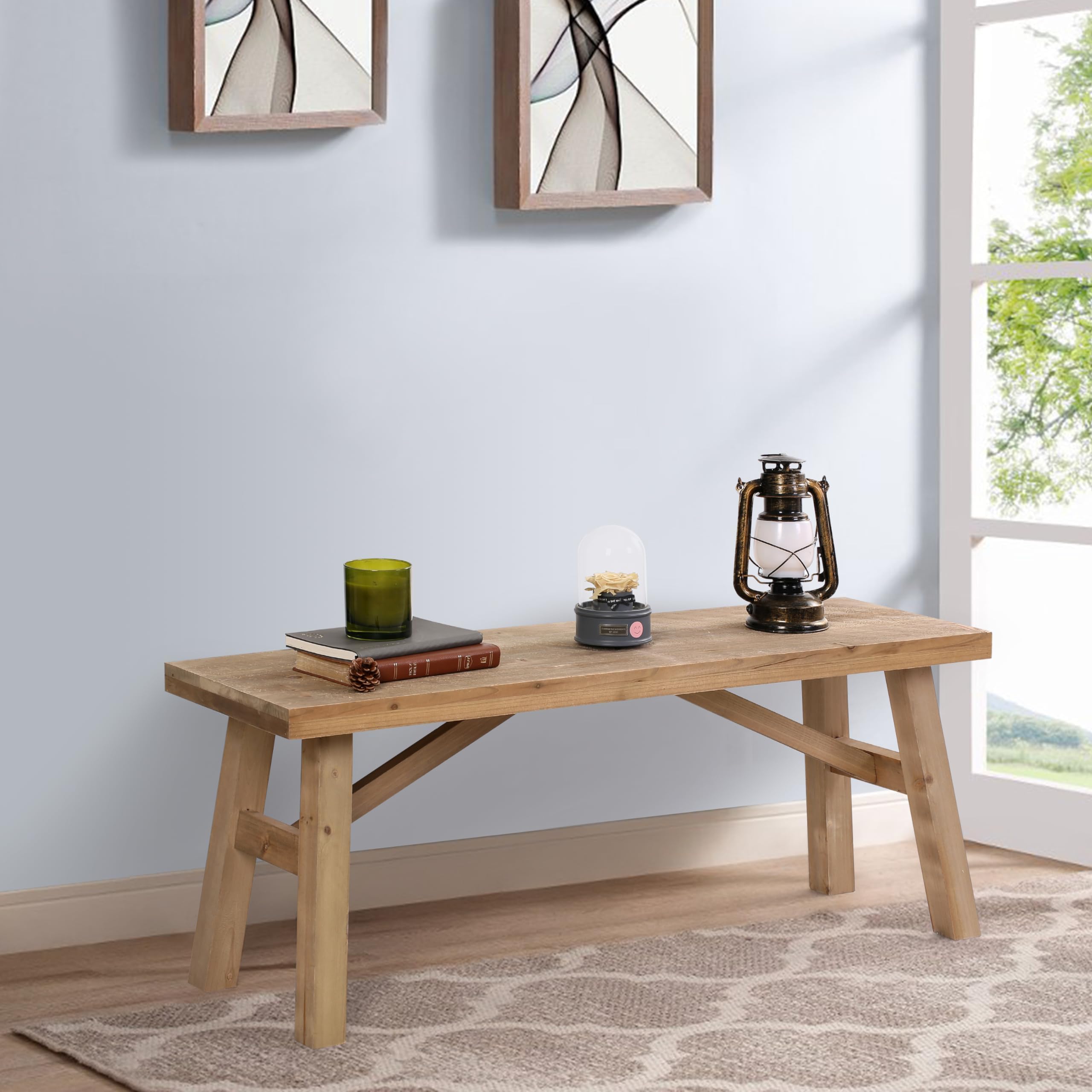 Amazon.com - Sawmill Long Wood Bench, 43" Farmhouse Entryway Bench for ...