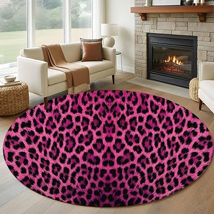 Amazon.com: Round Rugs 8 Ft, Pink Leopard Print Non Slip Area Rugs for ...