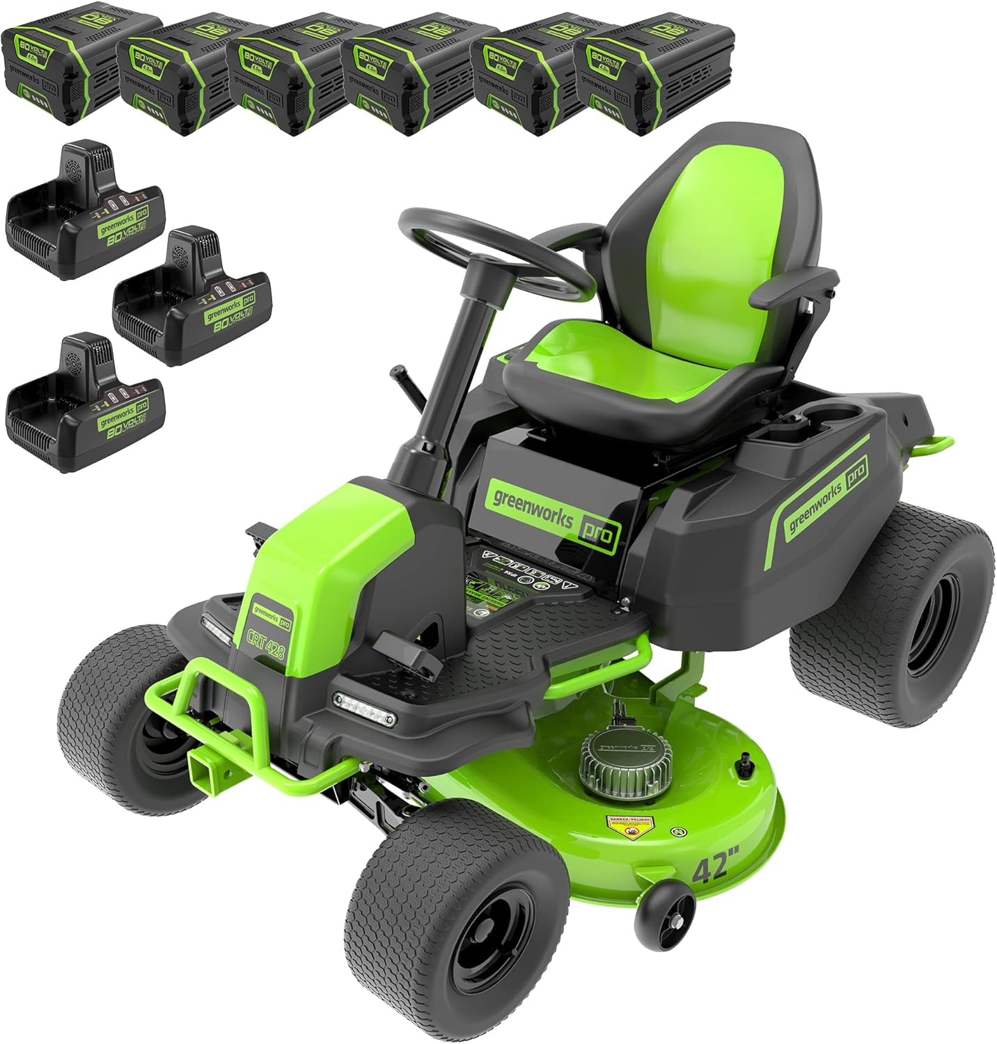 Amazon.com : Greenworks PRO 80V 42” Electric Lawn Tractor, Riding Lawn ...
