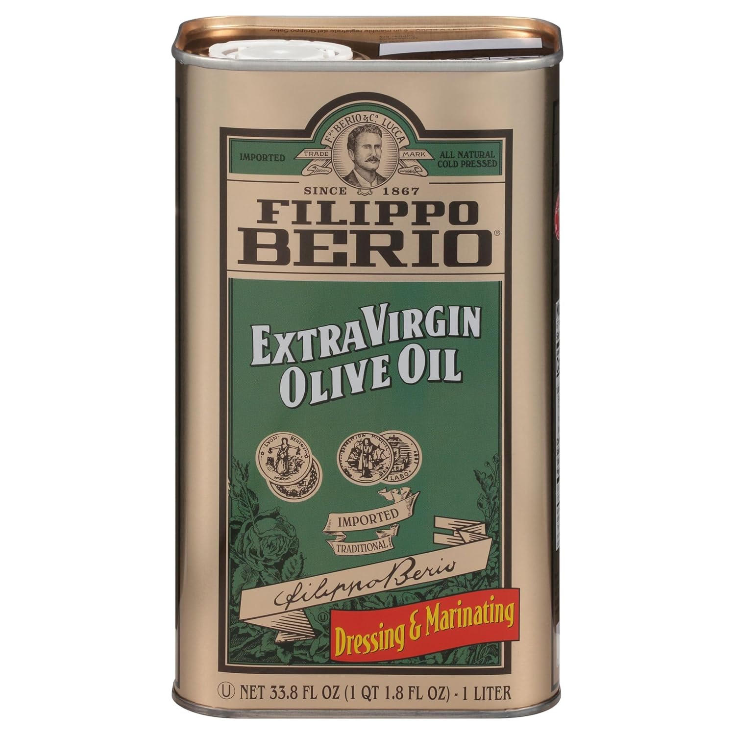 Amazon.com : Filippo Berio Cold Pressed Extra Virgin Olive Oil, 1 Liter Tin (33.8 Ounce ...
