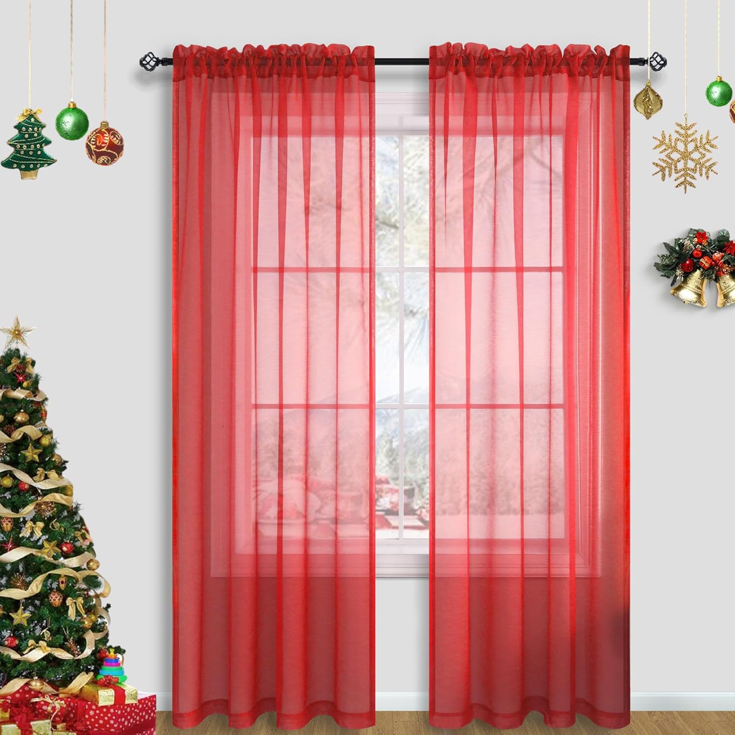 Amazon.com: Red Sheer Curtains 84 Inch Length for Living Room 2 Panels ...