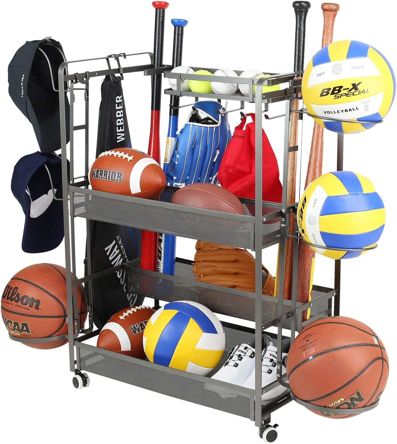 Amazon.com: Jubao Garage Ball Storage Rack Rolling Sports Rack ...