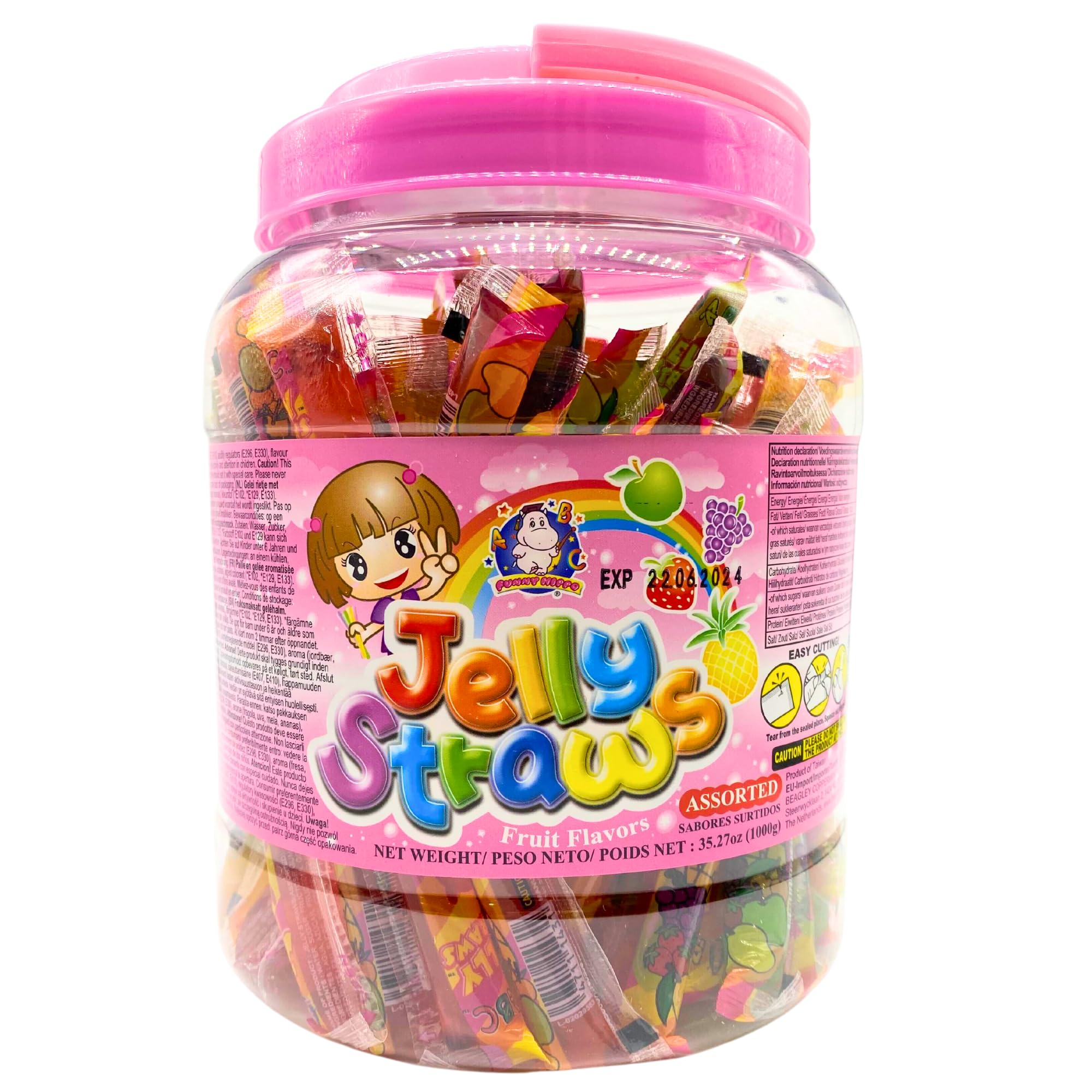 Vmart ABC Funny Hippo Assorted Fruit Flavour Jelly Straws 1kg Jar ...
